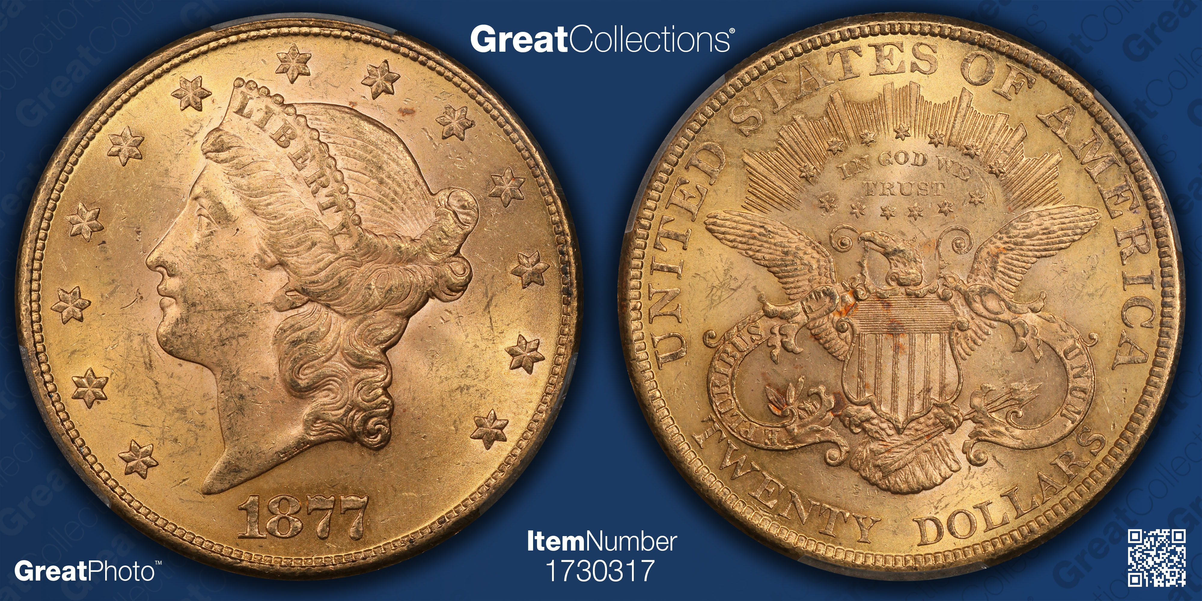 1877 Liberty Gold Double Eagle PCGS MS-63 (The Fairmont Collection ...