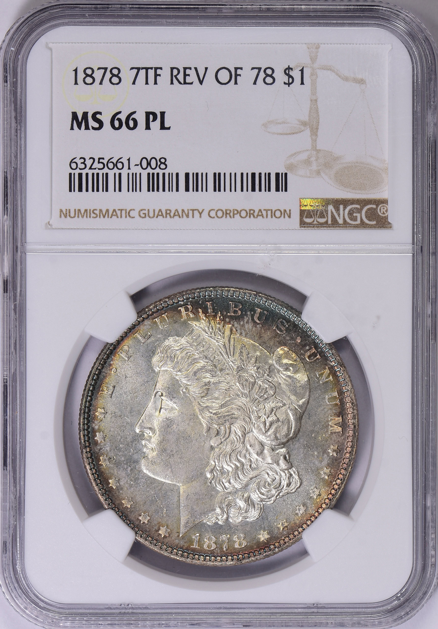 1878 Morgan Silver Dollar 7 Tailfeathers, Reverse of 1878 NGC MS-66 PL ...