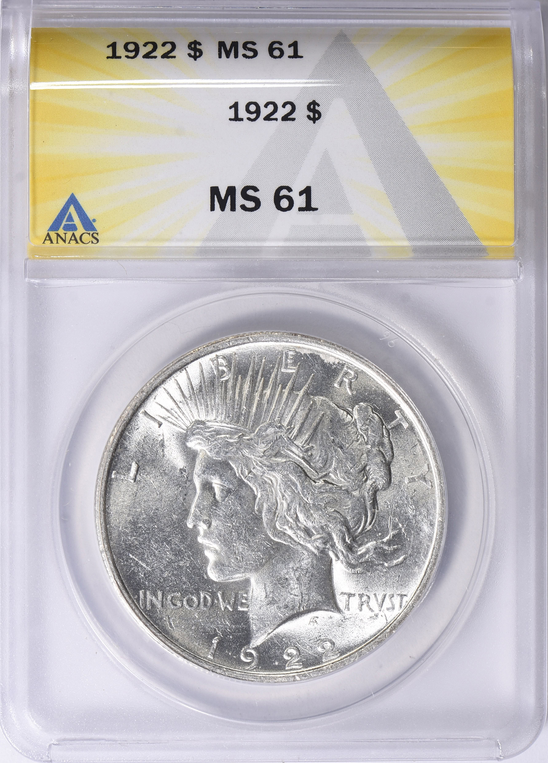 1922 Peace Silver Dollar ANACS MS-61 (Item 1730347) | GreatCollections Coin Auctions