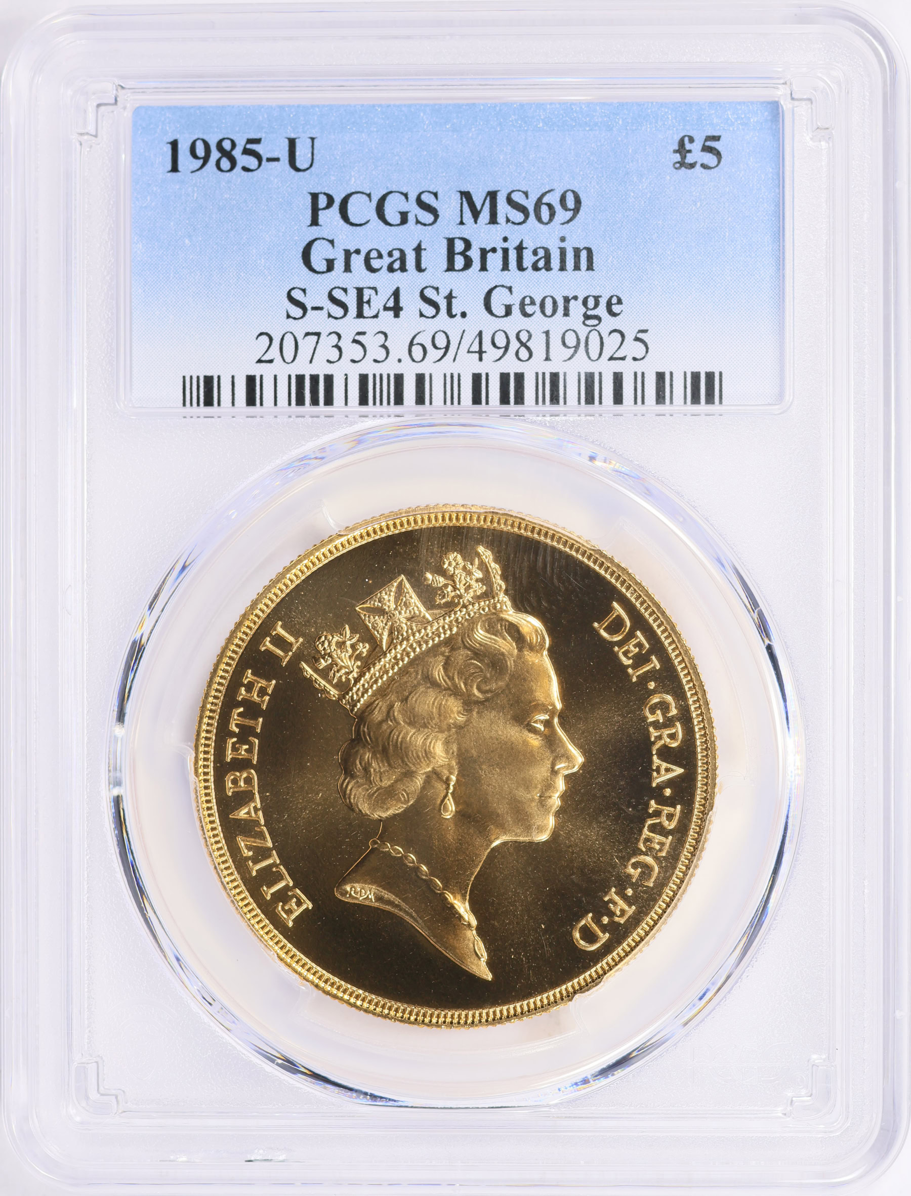 Great Britain 1985-U Gold £5 St. George KM-945 PCGS MS-69 (AGW = 1.1771 ...
