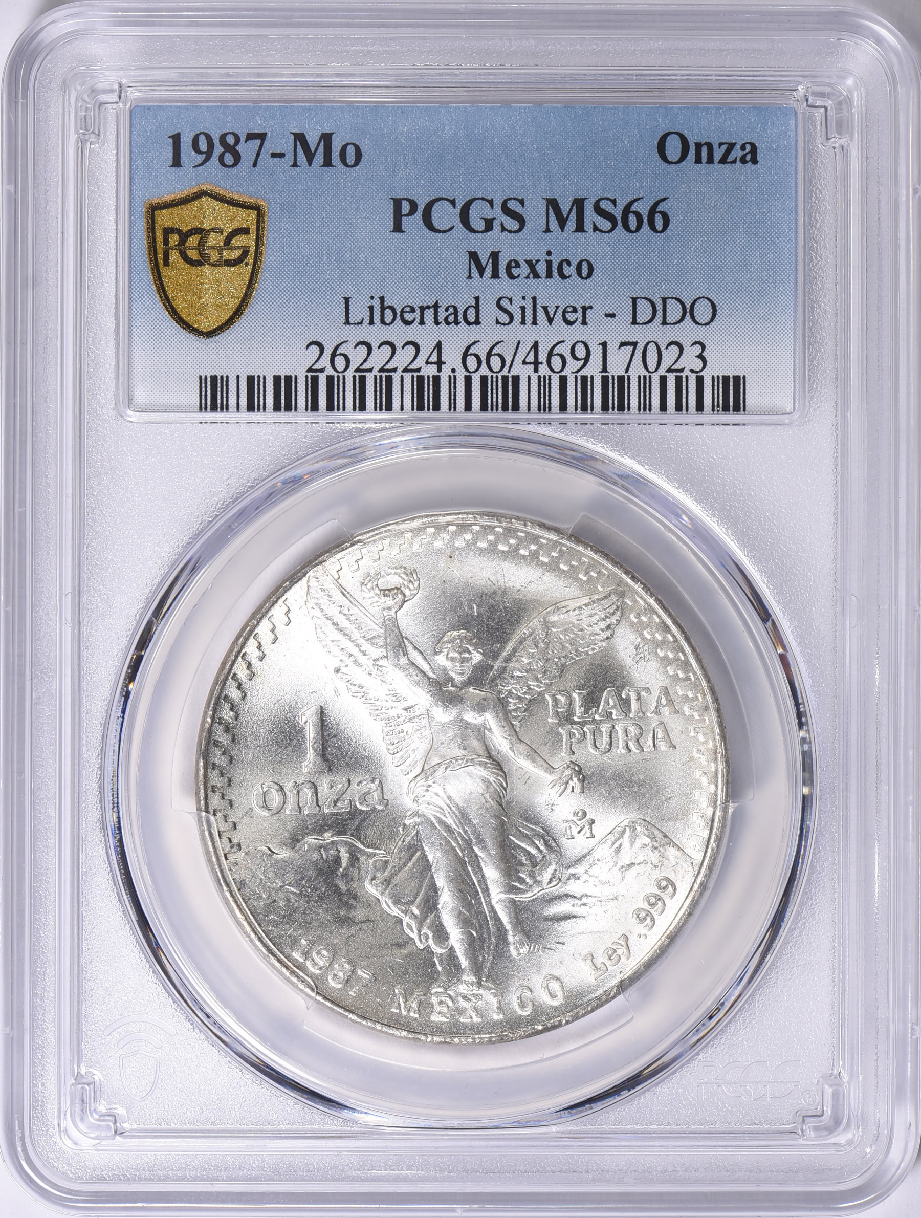 Mexico 1987-Mo Silver Onza Libertad DDO KM-489 PCGS MS-66 (Item 1730410) | GreatCollections Coin ...