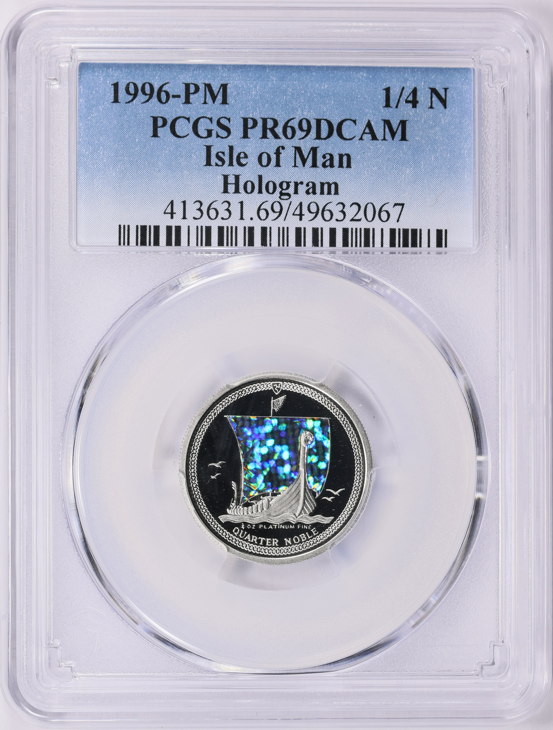 Isle of Man 1996 Platinum 1/4 Noble KM-717 Hologram PCGS Proof-69 DCAM ...