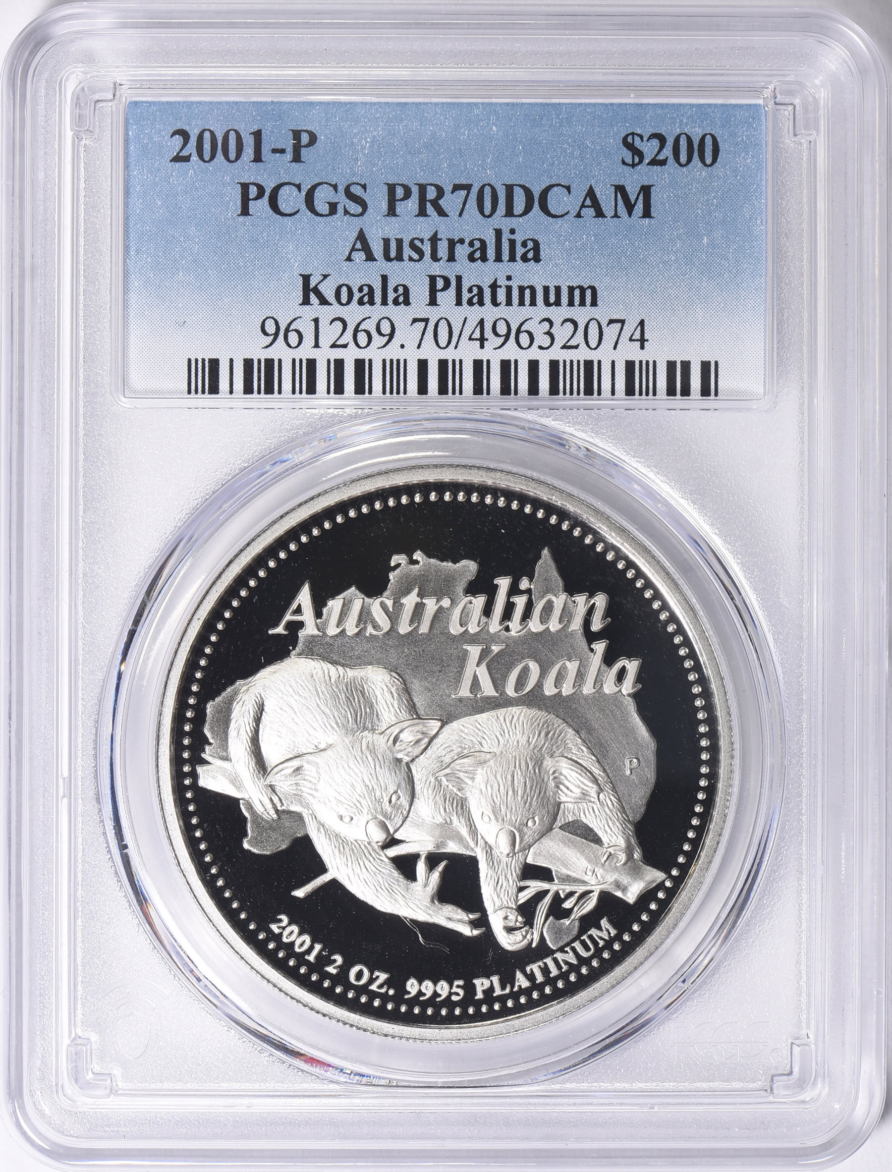 Australia 2001-P Platinum $200 Koala PCGS Proof-70 DCAM (APtW = 1.999 ...