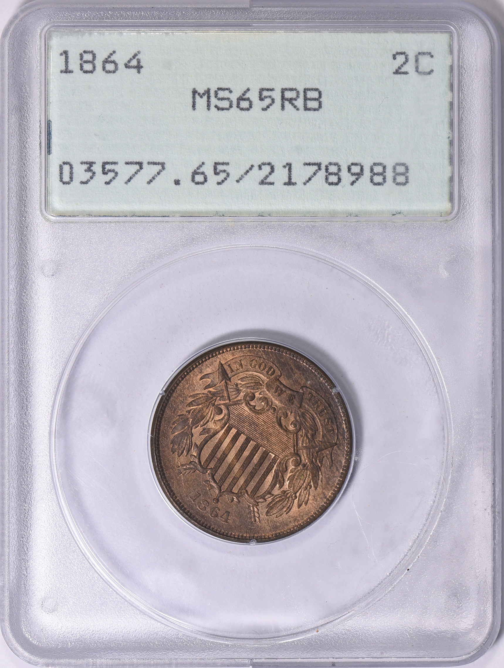 1864 Two-Cent Piece PCGS MS-65 RB OGH (1st Gen) (Item 1730540) | GreatCollections Coin Auctions