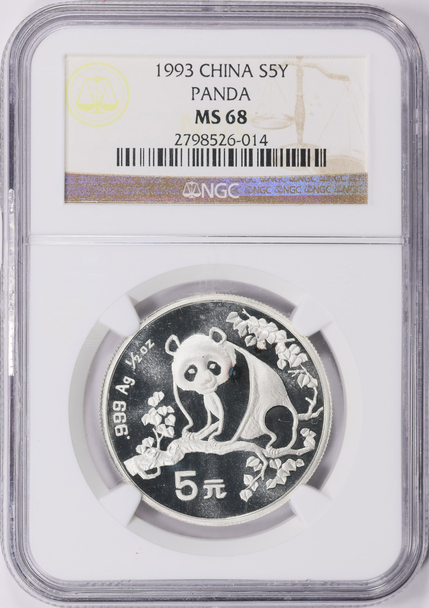 China 1993 Silver 5 Yuan Panda KM-483 NGC MS-68 (Item 1730598 ...