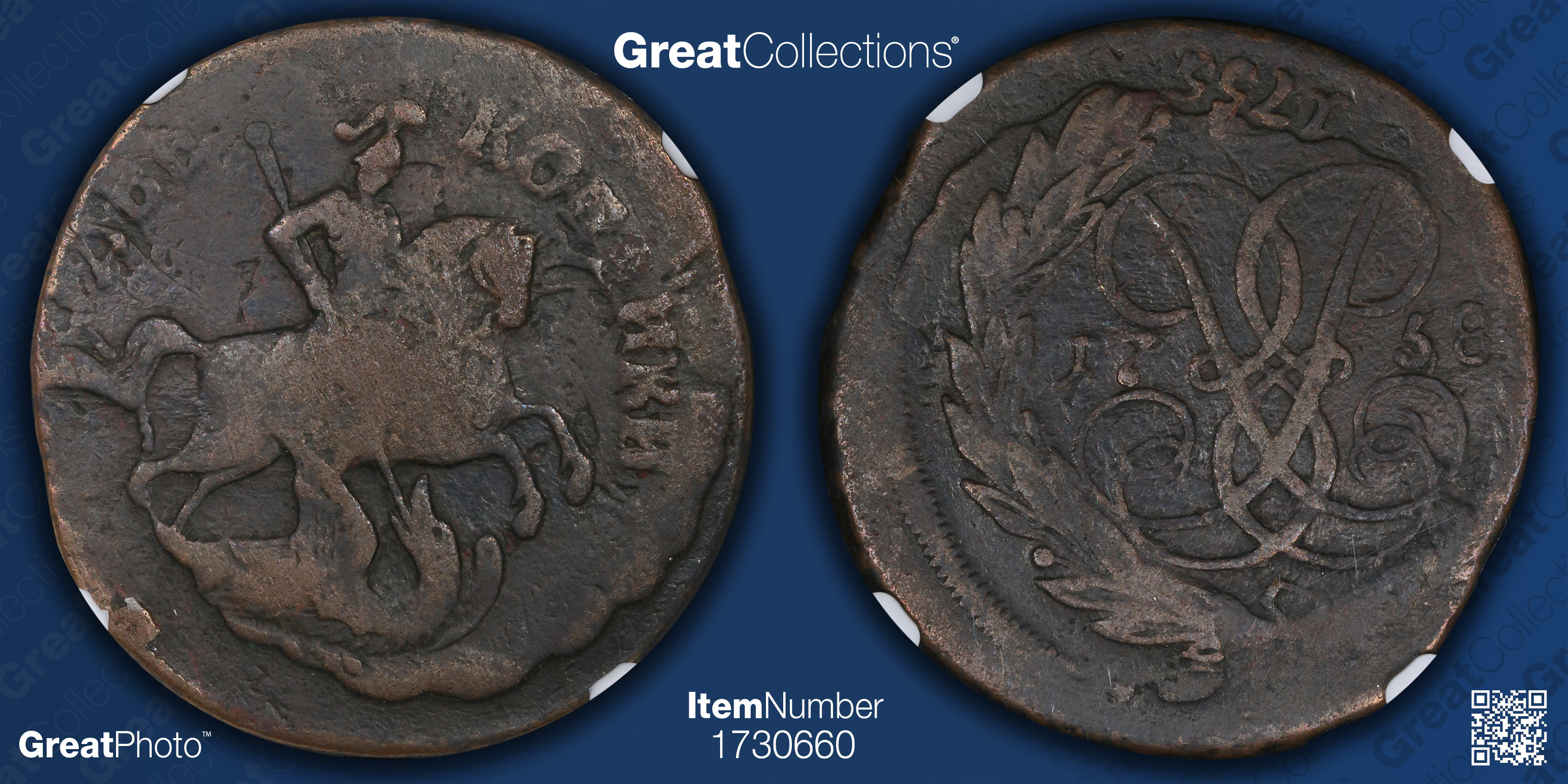 Russia 1758 2 Kopeks C-8 Overstruck on 1755 Kopek NGC VF-20 BN (Item 1730660) | GreatCollections ...