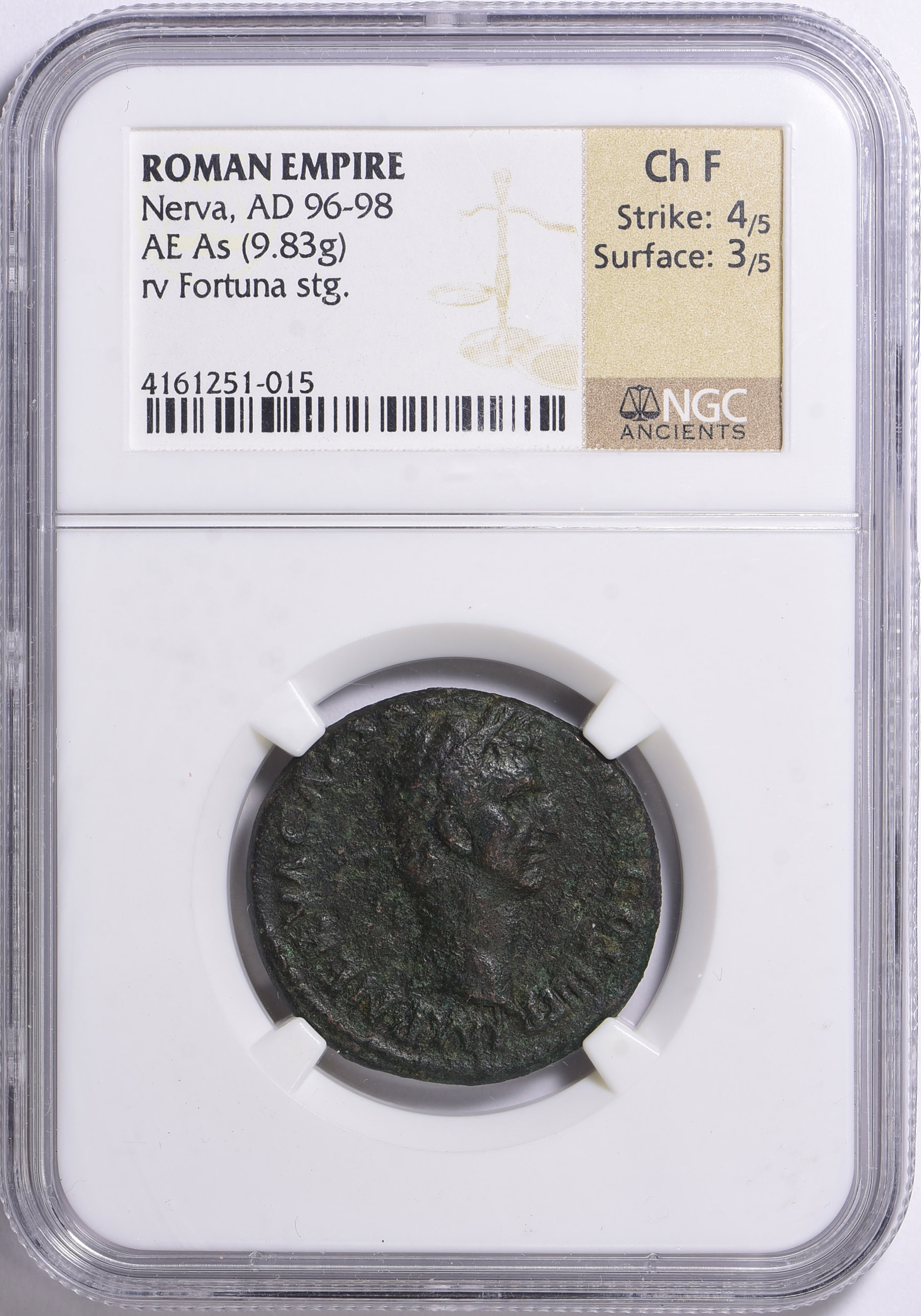 Ancient Roman Empire, Nerva (A.D. 96-98) A.D. 97 AE As Rome Mint NGC Ch ...