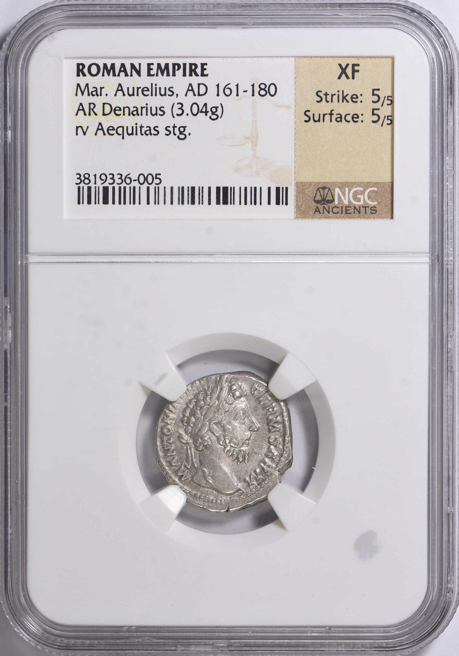 Ancient Roman Empire, Marcus Aurelius (A.D. 161-180) A.D. 179 AR Denarius (3.04gms) Rome Mint ...