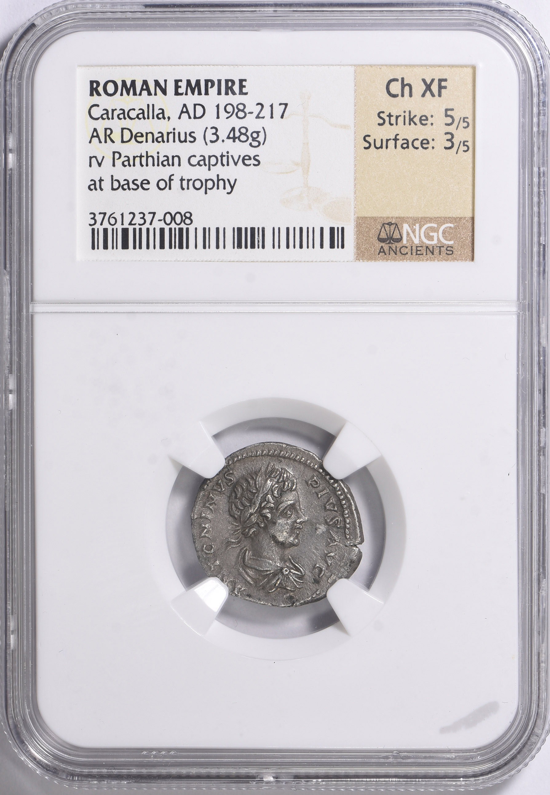 Ancient Roman Empire, Caracalla (A.D. 198-217) A.D. 201 AR Denarius (3 ...