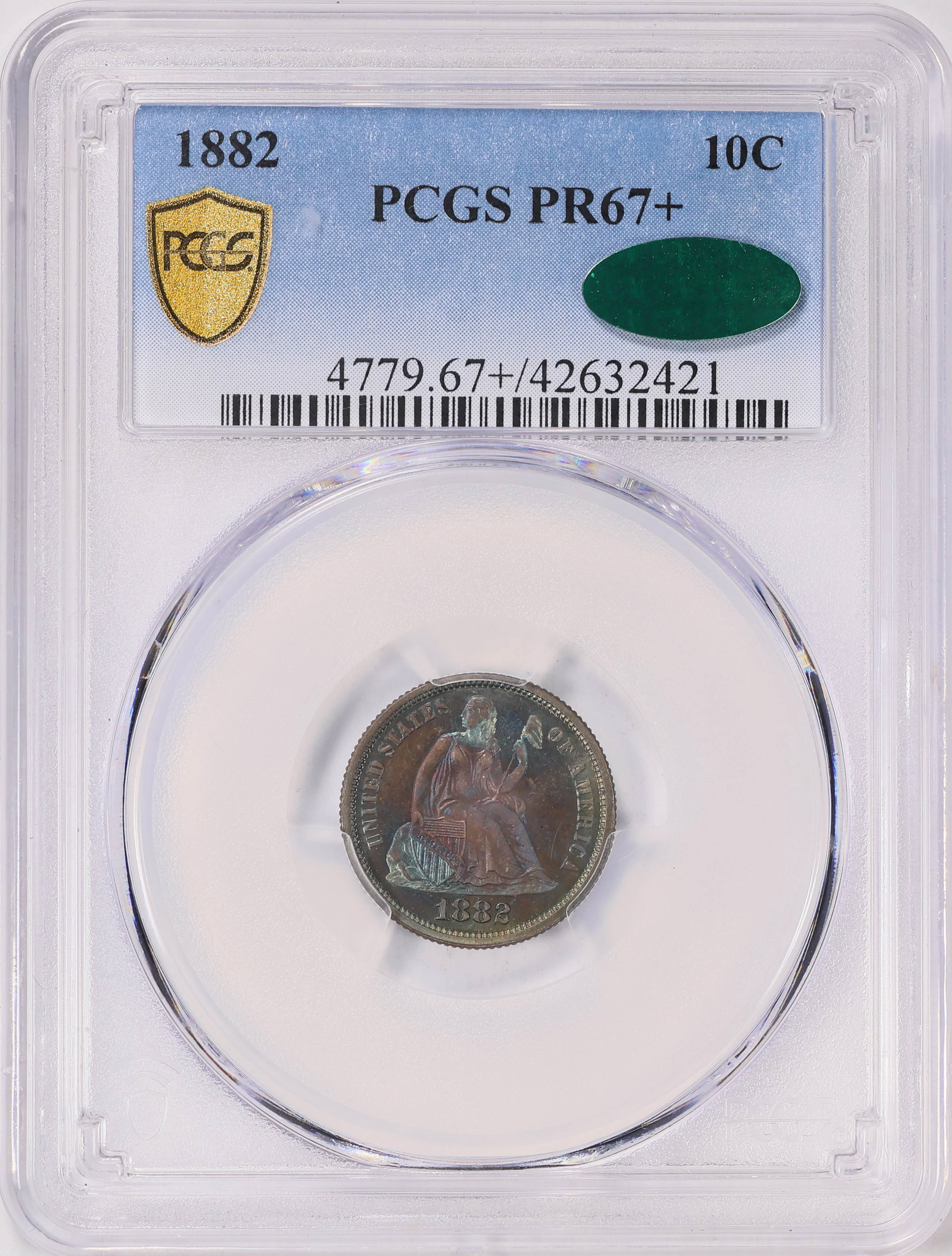 1882 Seated Liberty Dime PCGS Proof-67+ (CAC Green) (Toned) (Item 1730744) | GreatCollections ...