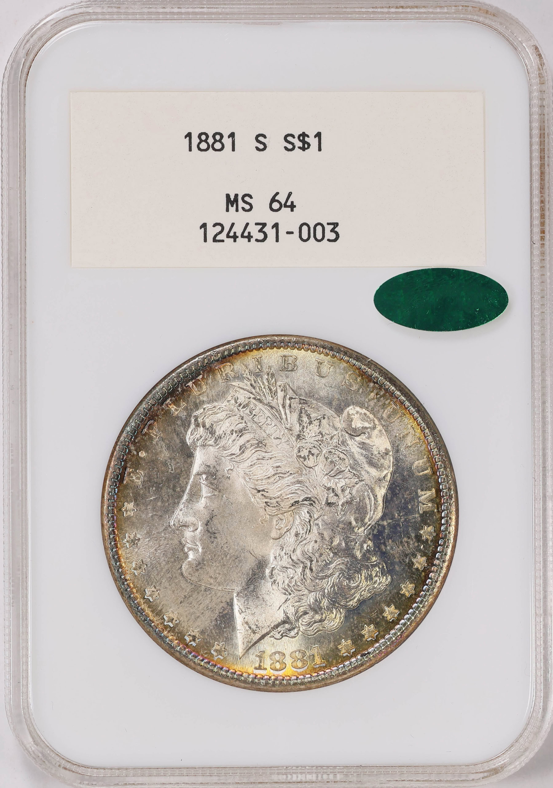 1881-S Morgan Silver Dollar NGC MS-64 (CAC Green) OH (Toned) (Item 1730766) | GreatCollections ...