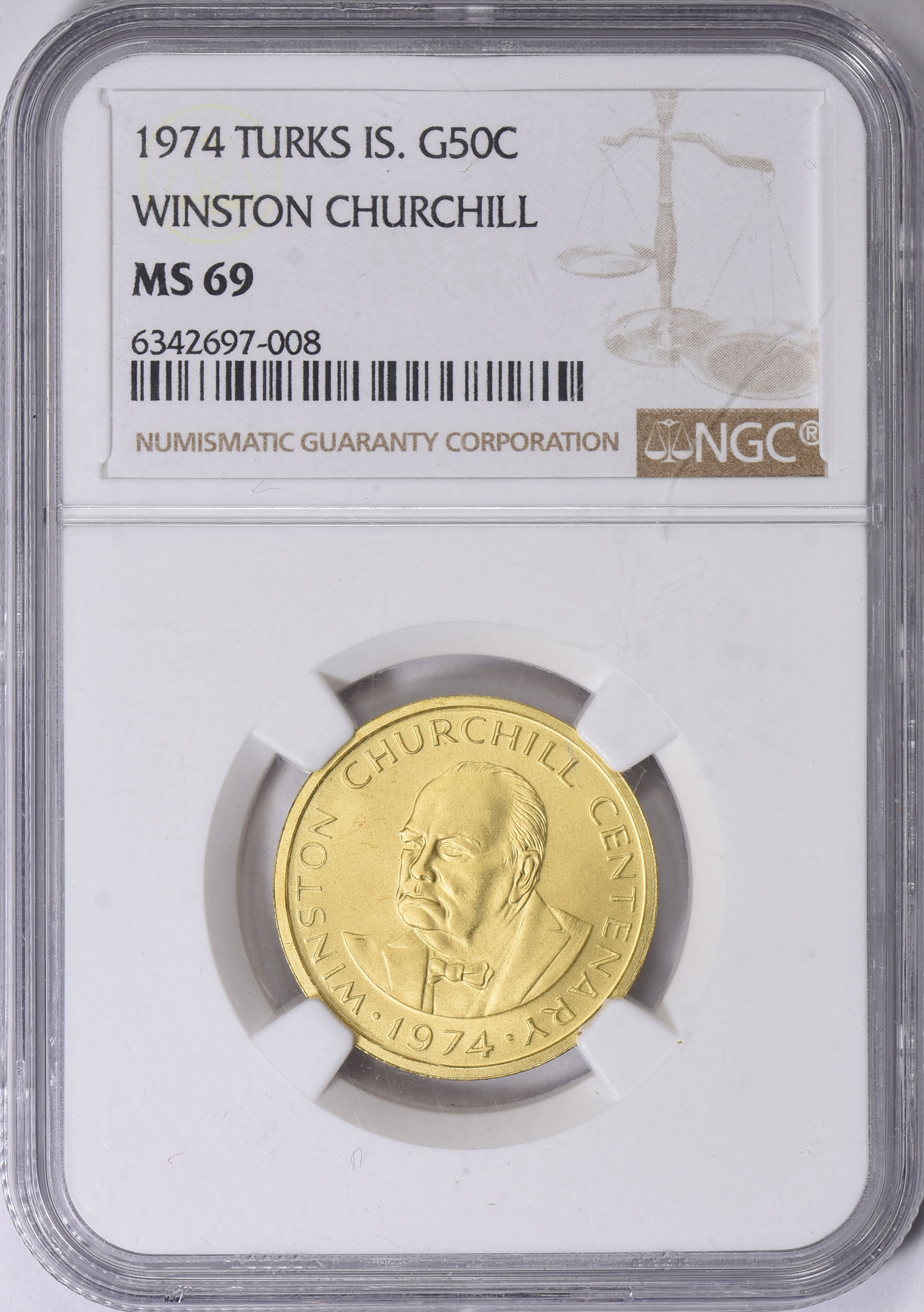 Turks & Caicos Islands 1974 Gold 50 Crowns Brith of Winston Churchill ...