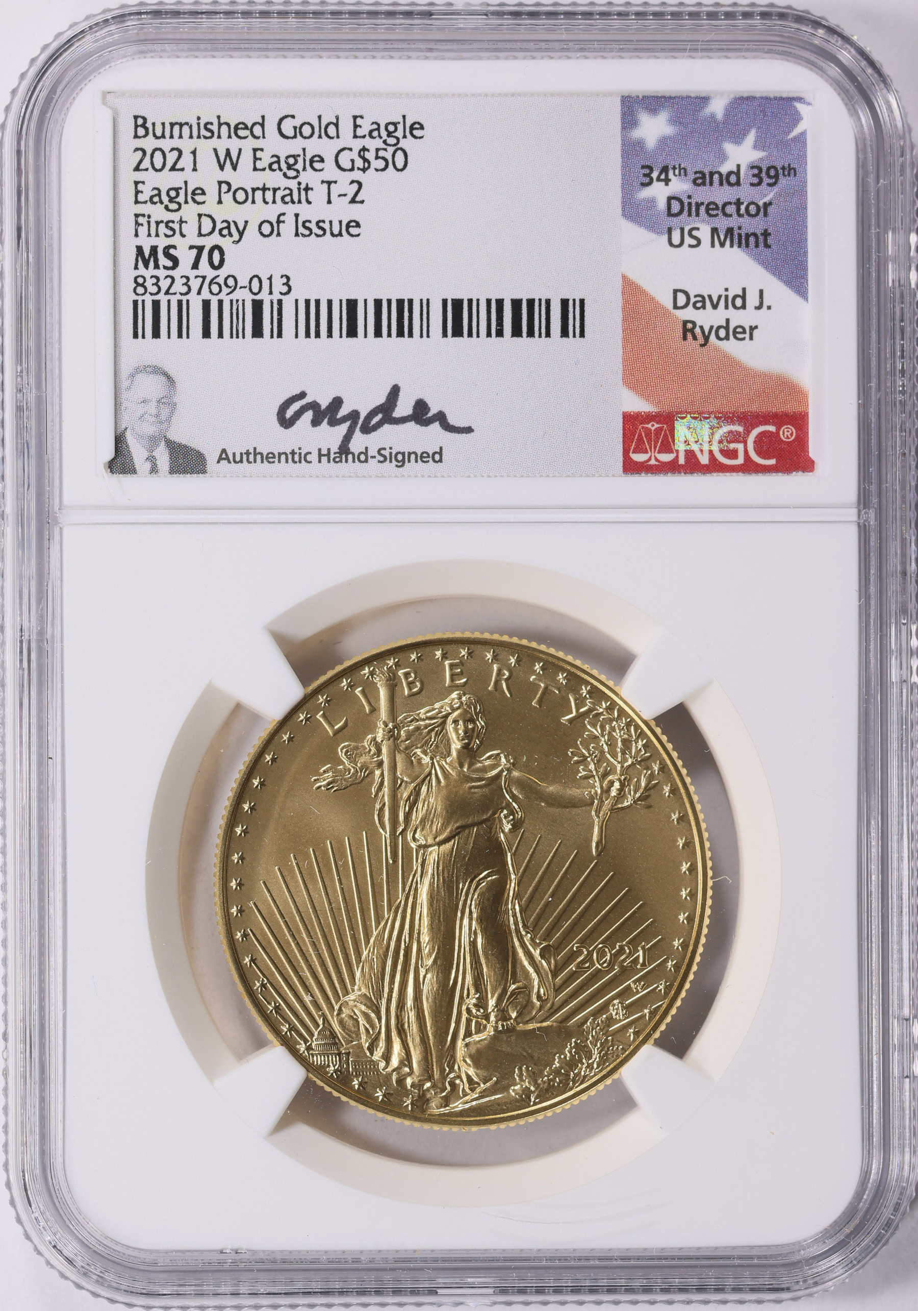 2021-W $50 One-Ounce Gold American Eagle Burnished Type 2 First Day of ...
