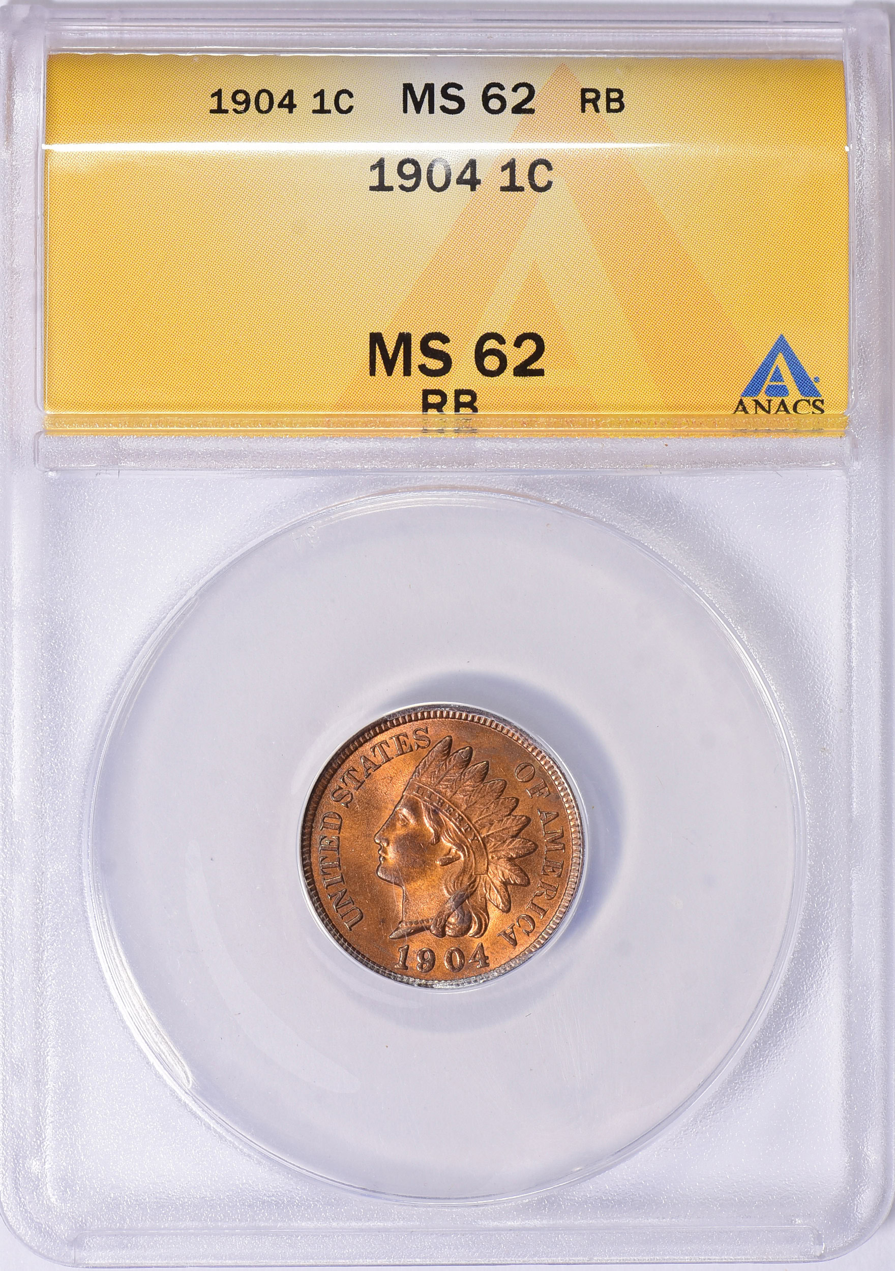 1904 Indian Cent ANACS MS-62 RB (Item 1730905) | GreatCollections Coin Auctions