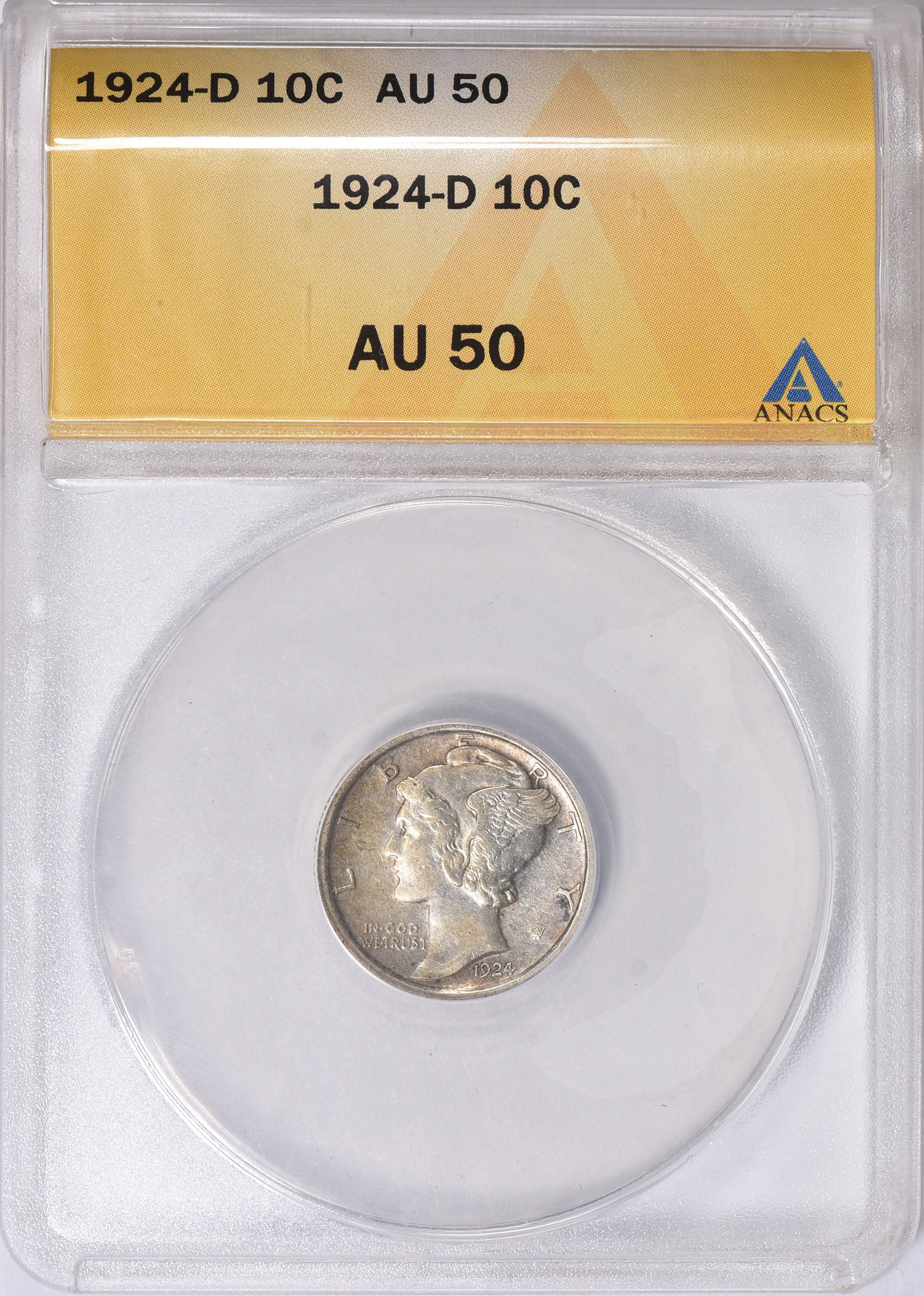 1924-D Mercury Dime ANACS AU-50 (Item 1730911) | GreatCollections Coin Auctions