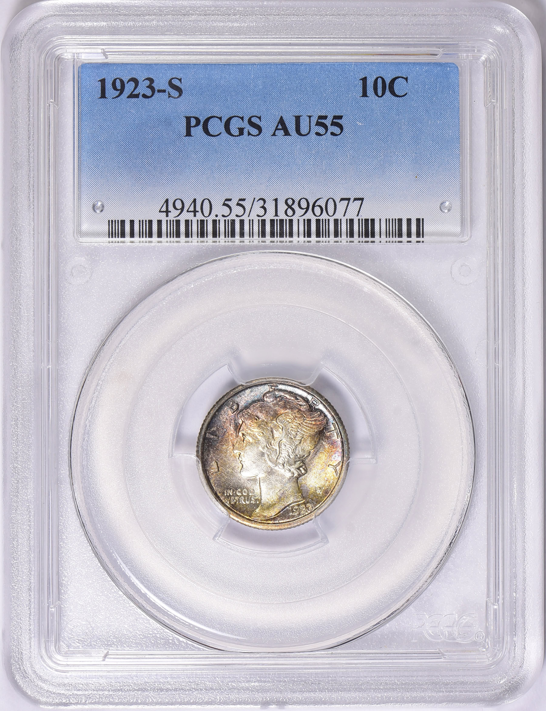 1923-S Mercury Dime PCGS AU-55 (Toned) (Item 1730952) | GreatCollections Coin Auctions