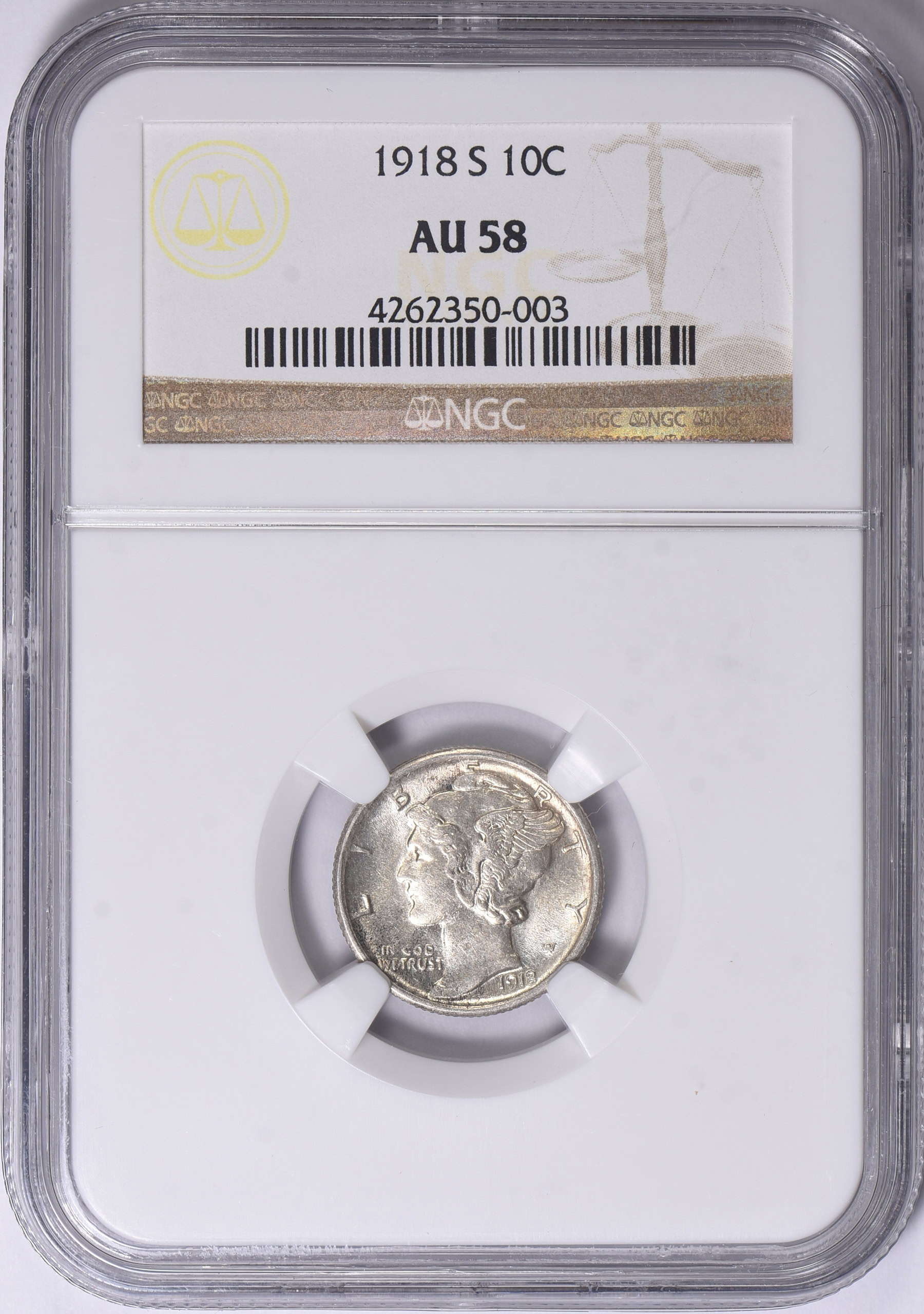 1918-S Mercury Dime NGC AU-58 (Item 1730988) | GreatCollections Coin ...