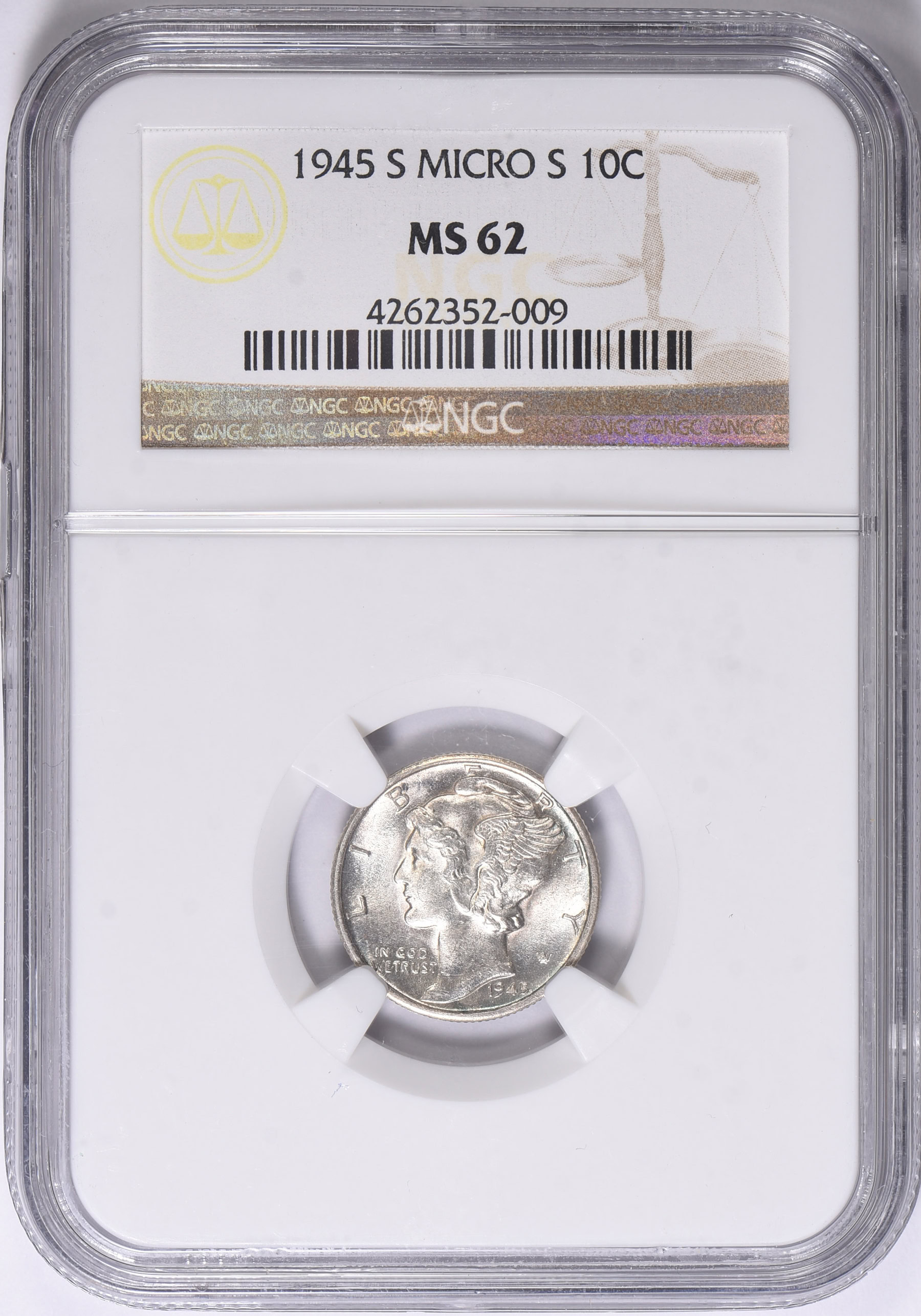 1945-S Mercury Dime Micro S NGC MS-62 (Toned) (Item 1731004) | GreatCollections Coin Auctions