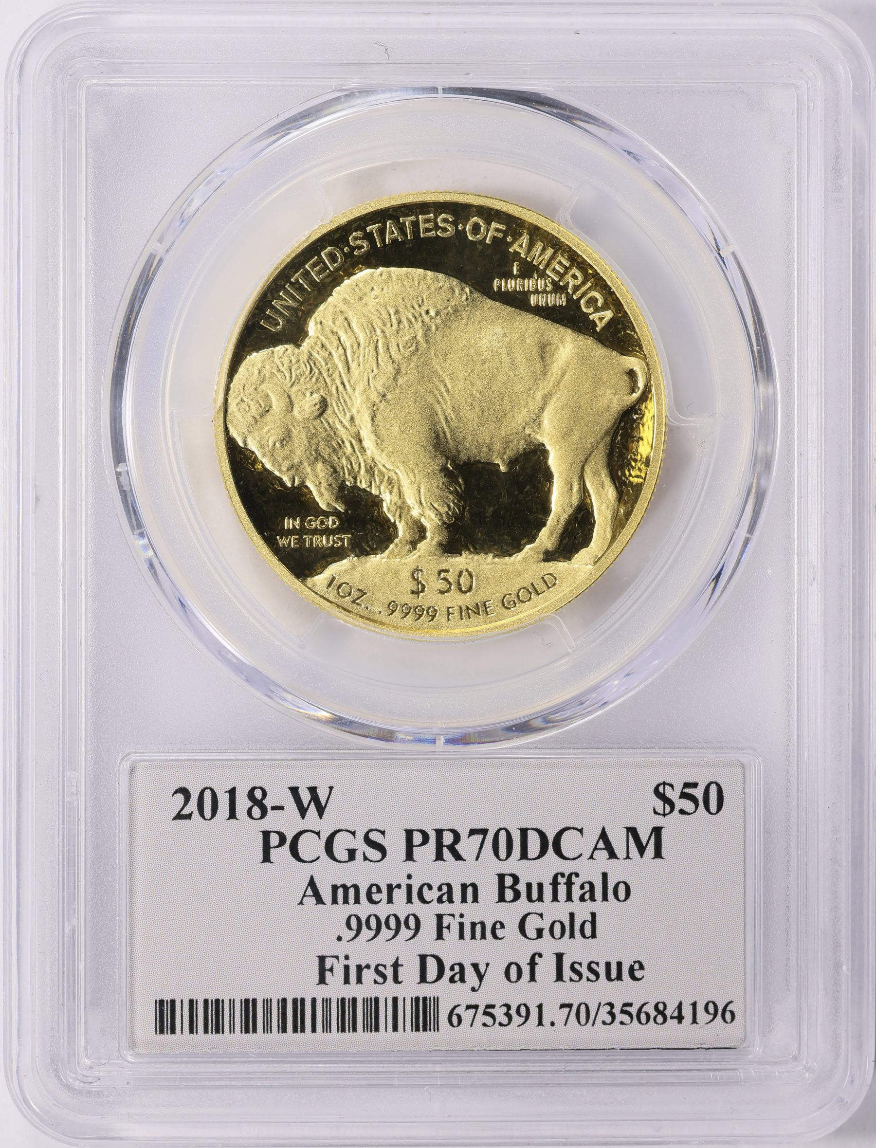 2018-W $50 One-Ounce Gold American Buffalo First Day of Issue PCGS Proof-70 DCAM (Thomas ...