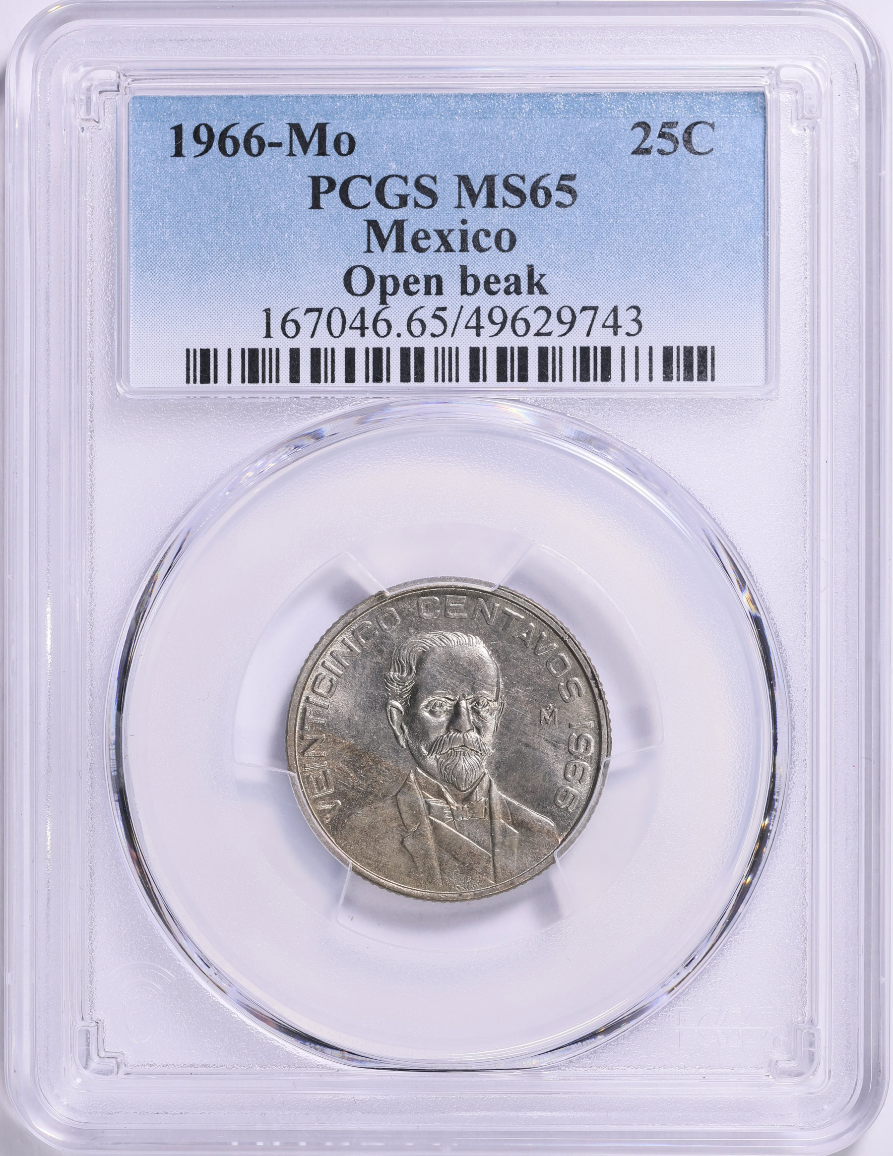 Mexico 1966-Mo 25 Centavos Open beak KM-444 PCGS MS-65 (Item 1731040 ...