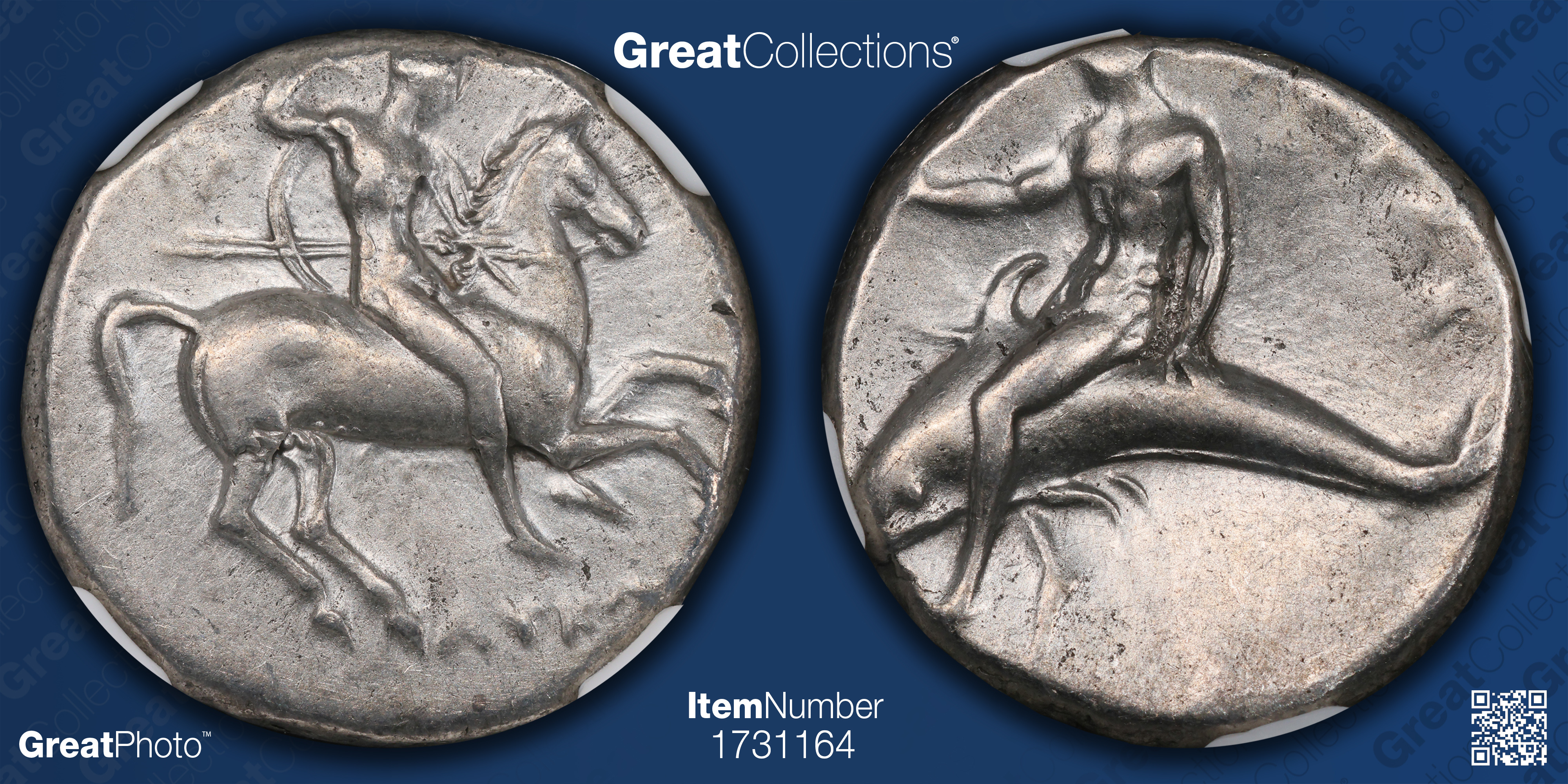 Ancient Calabria, Taras c.302-280 B.C. AR Didrachm NGC Ch VF | Cert ...