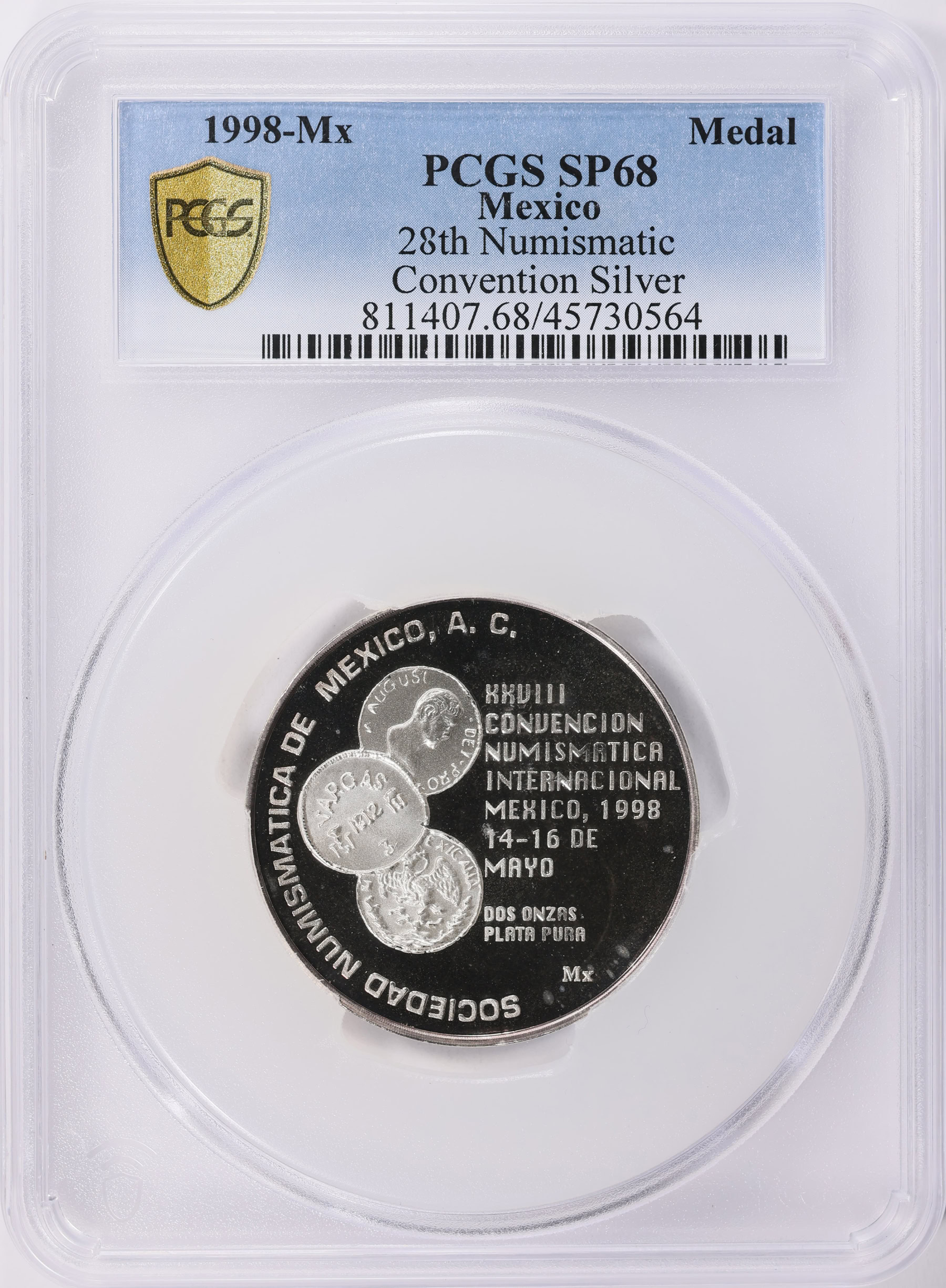 Mexico 1998-Mx Silver 48mm 28th International Numismatic Convention ...