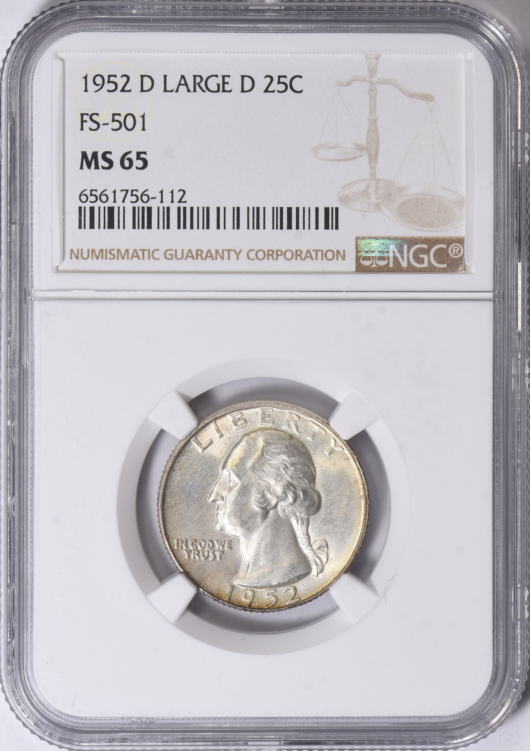 1952-D Washington Quarter Large D FS-501 NGC MS-65 (Item 1731175) | GreatCollections Coin Auctions