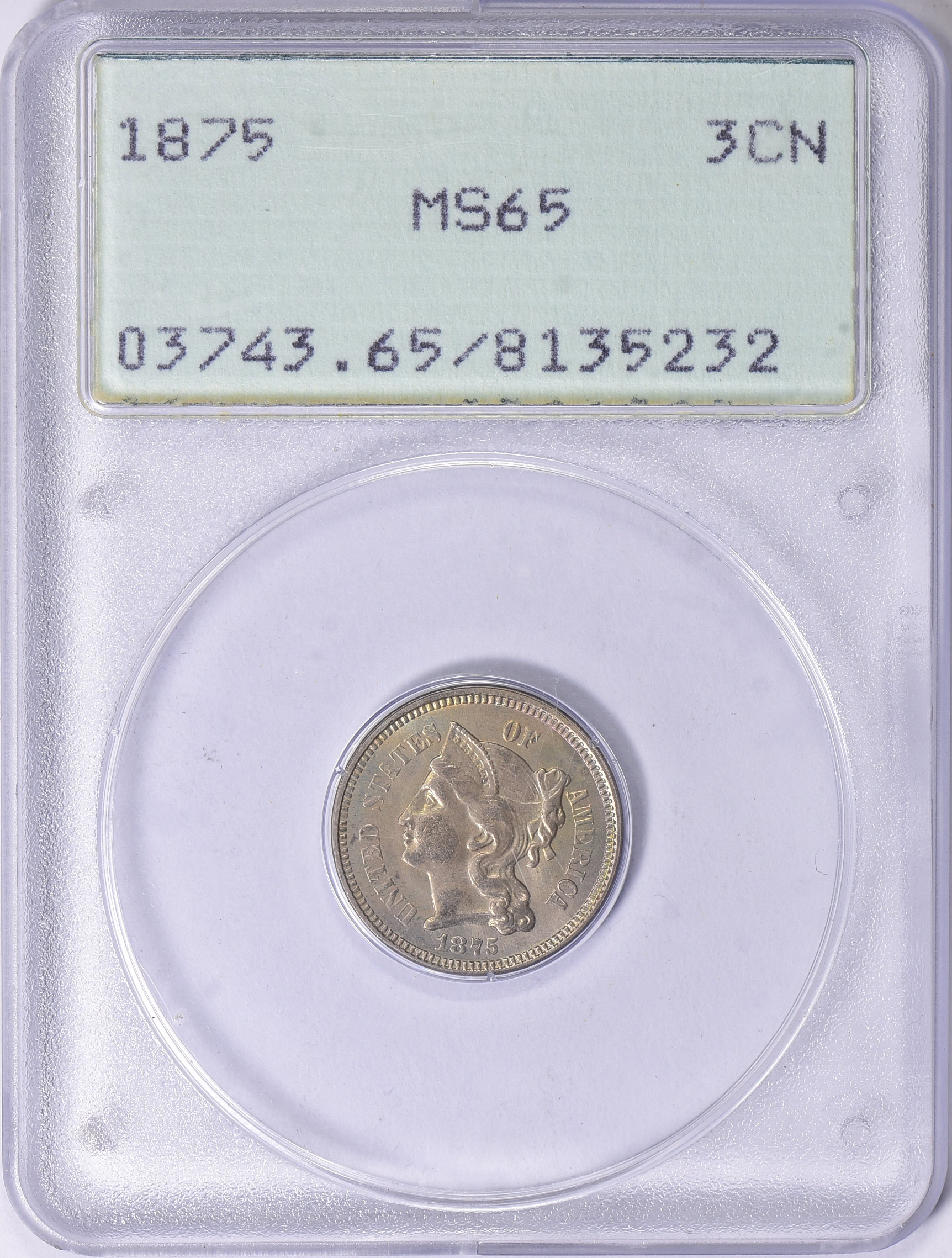 1875 Nickel Three-Cent Piece PCGS MS-65 OGH (1st Gen) (Item 1731336 ...