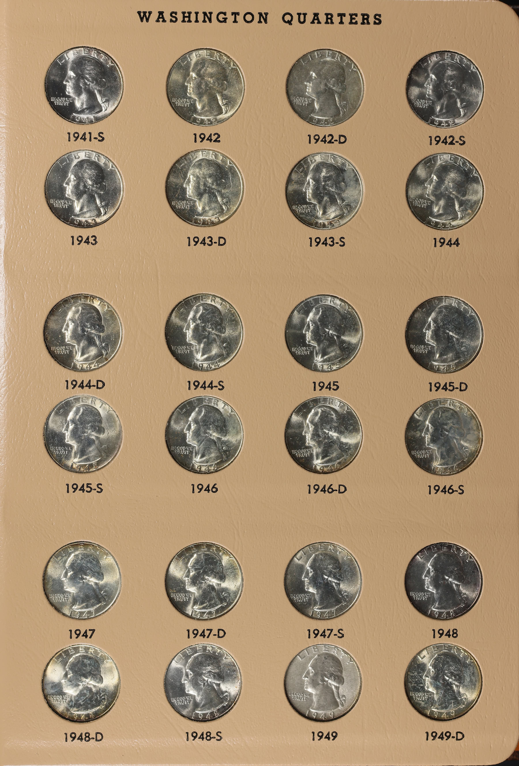 1941 - 1998 Washington Quarter Collection Uncertified in Dansco Album ...