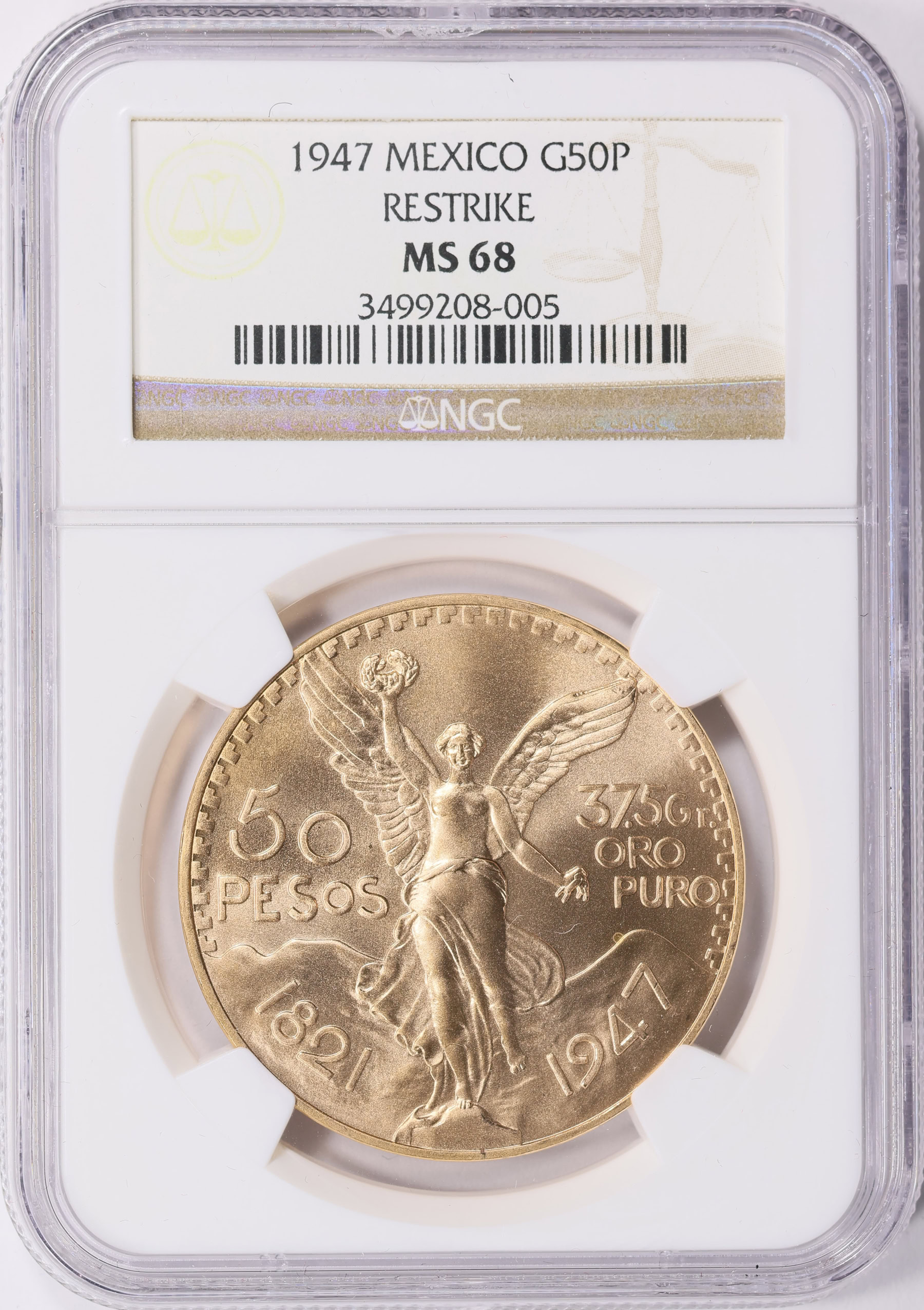 Mexico 1947 Gold 50 Pesos Restrike KM-481 NGC MS-68 (AGW = 1.2057 Oz.) (Item 1731393 ...