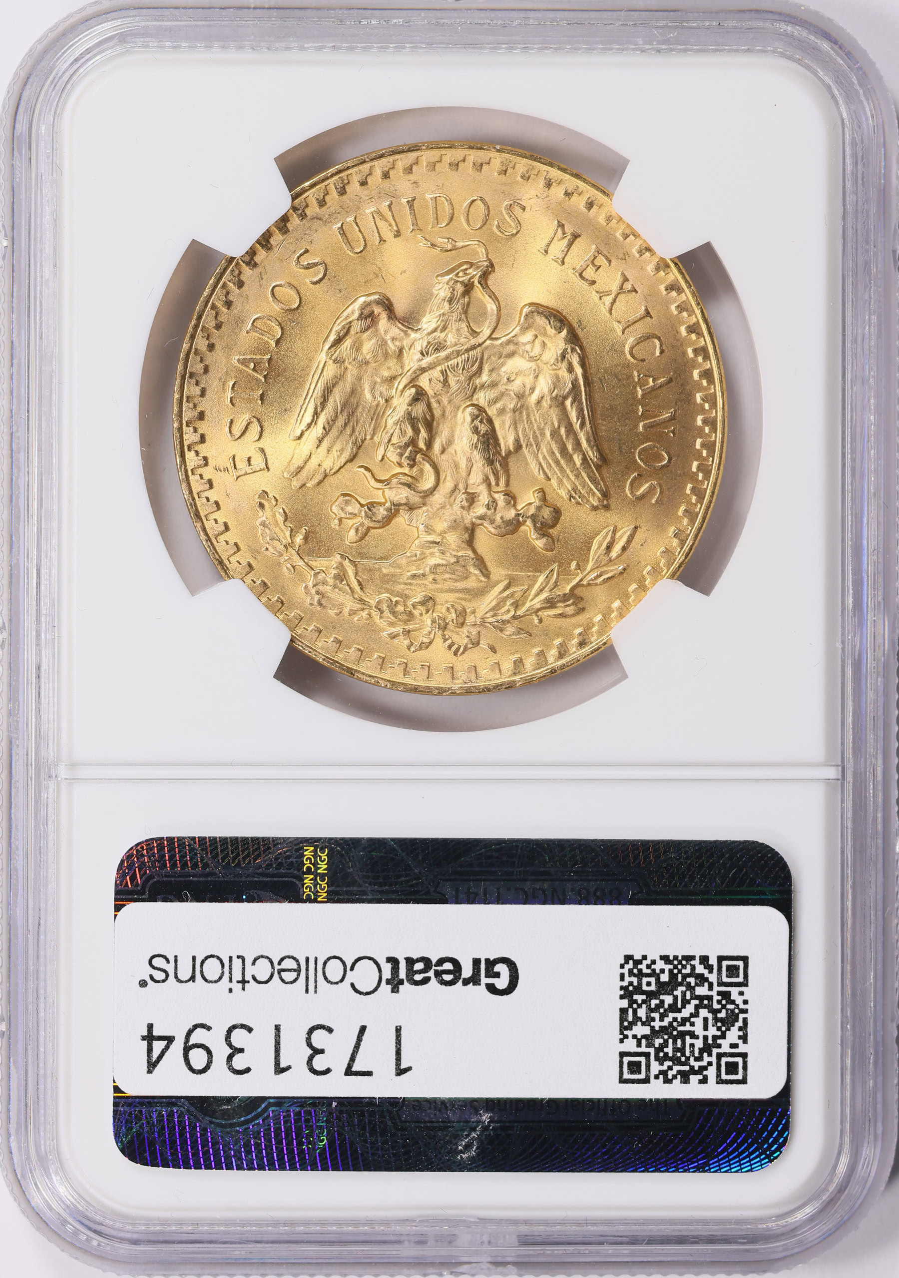 Mexico 1947 Gold 50 Pesos Restrike KM-481 NGC MS-67 (AGW = 1.2057 Oz.) (Item 1731394 ...