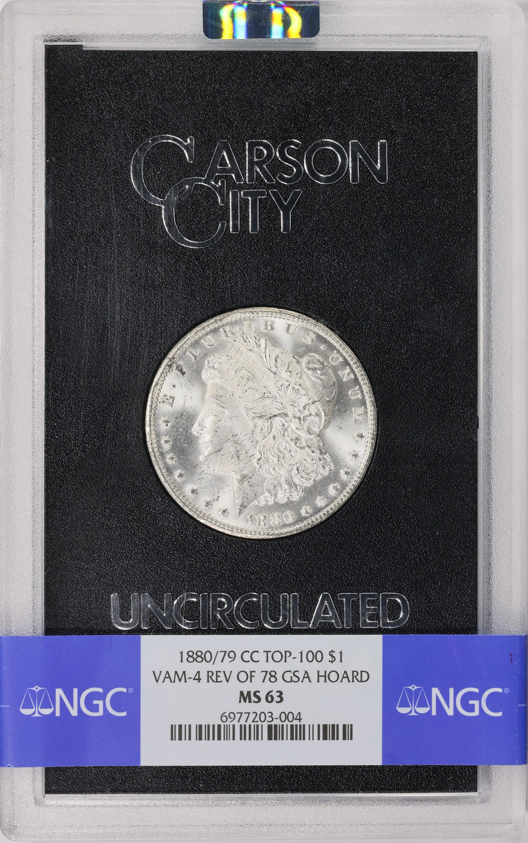 1880/79-CC Morgan Silver Dollar 80/79 Reverse of 78 VAM-4 GSA Hoard Top 100 NGC MS-63 (GSA ...