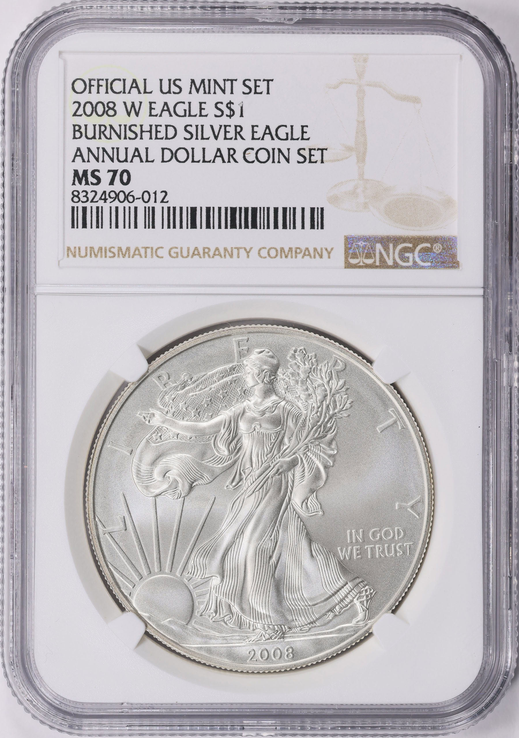 2008-W $1 Silver Eagle Burnished From Annual Dollar Coin Set NGC MS-70 (Item 1731785 ...