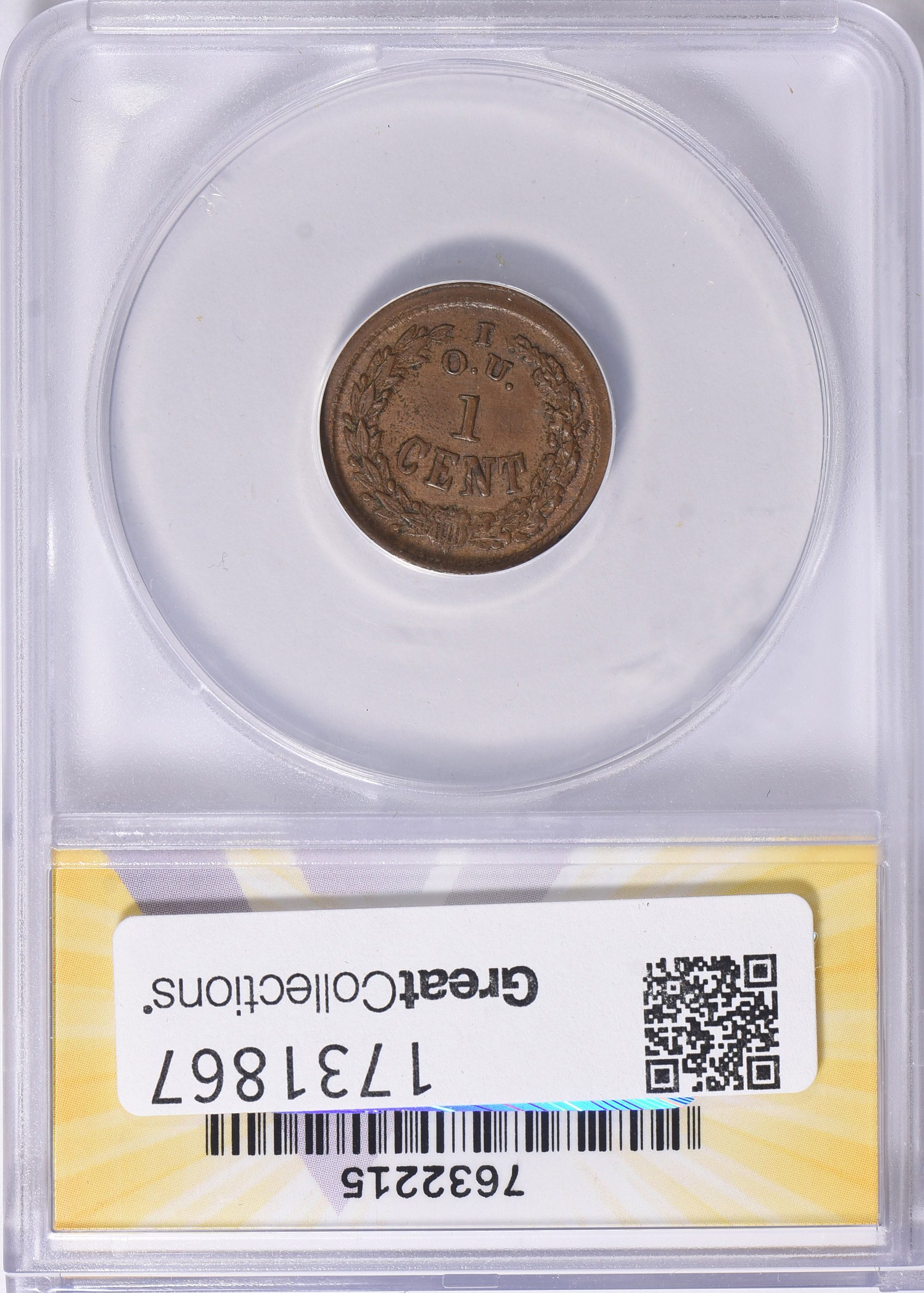1863 I.O.U. 1 Cent Civil War Token F-1/391a ANACS AU-50 (Item 1731867 ...