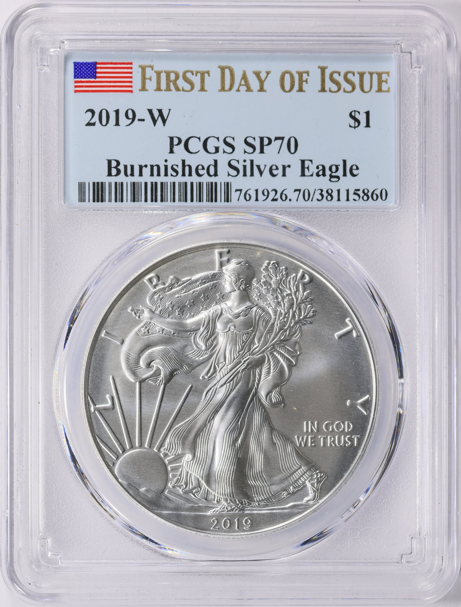 2019-W $1 Silver Eagle Burnished First Day of Issue PCGS SP-70 (Item 1731991) | GreatCollections ...