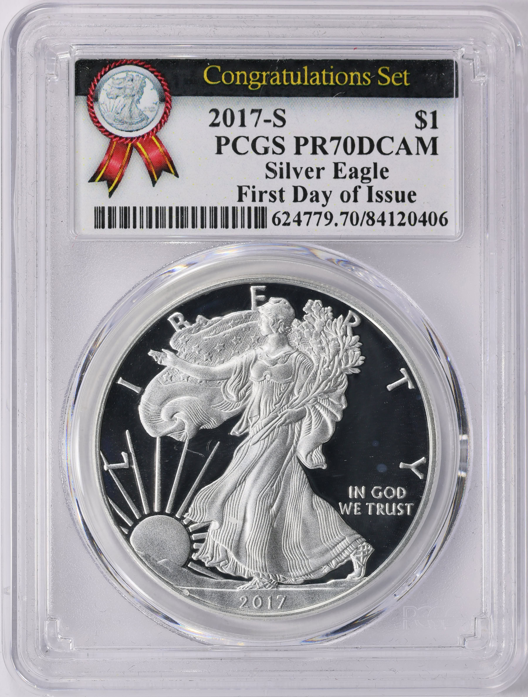 2017-S $1 Silver Eagle (From Congratulations Set) First Day of Issue PCGS Proof-70 DCAM (Item ...