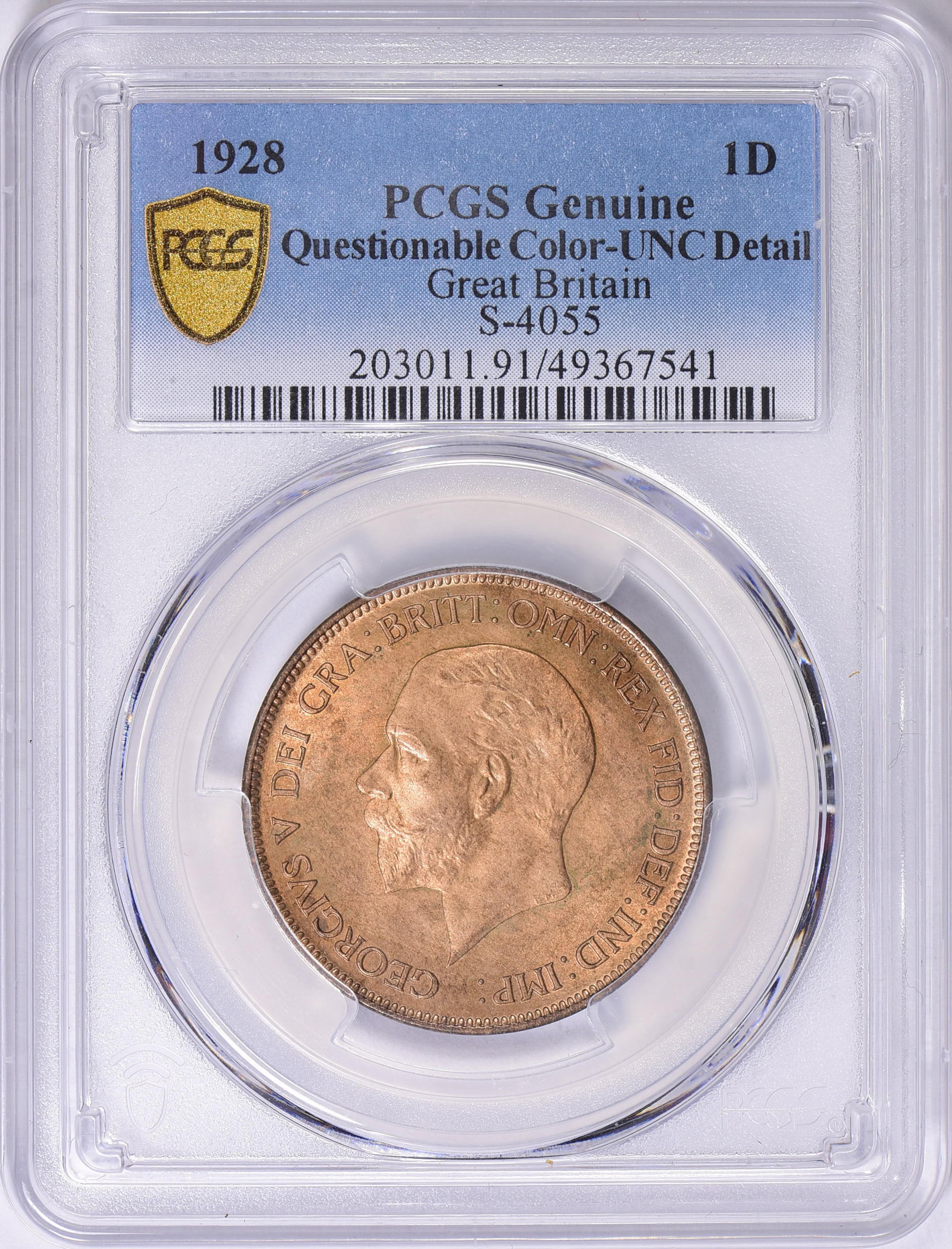 Great Britain 1928 Penny KM-838 PCGS Genuine Unc Details (Item 1732076 ...