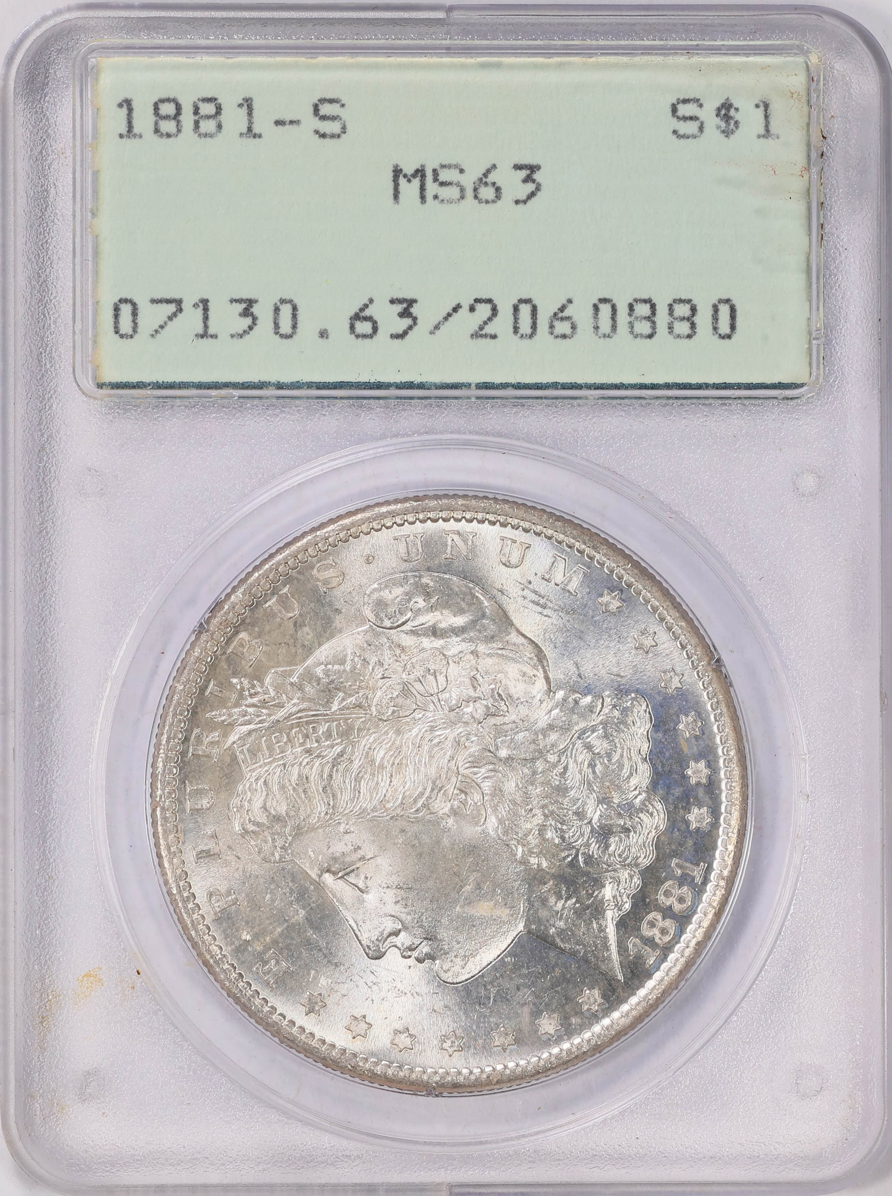 1881-S Morgan Silver Dollar PCGS MS-63 OGH (1st Gen) (Item 1732180) | GreatCollections Coin Auctions