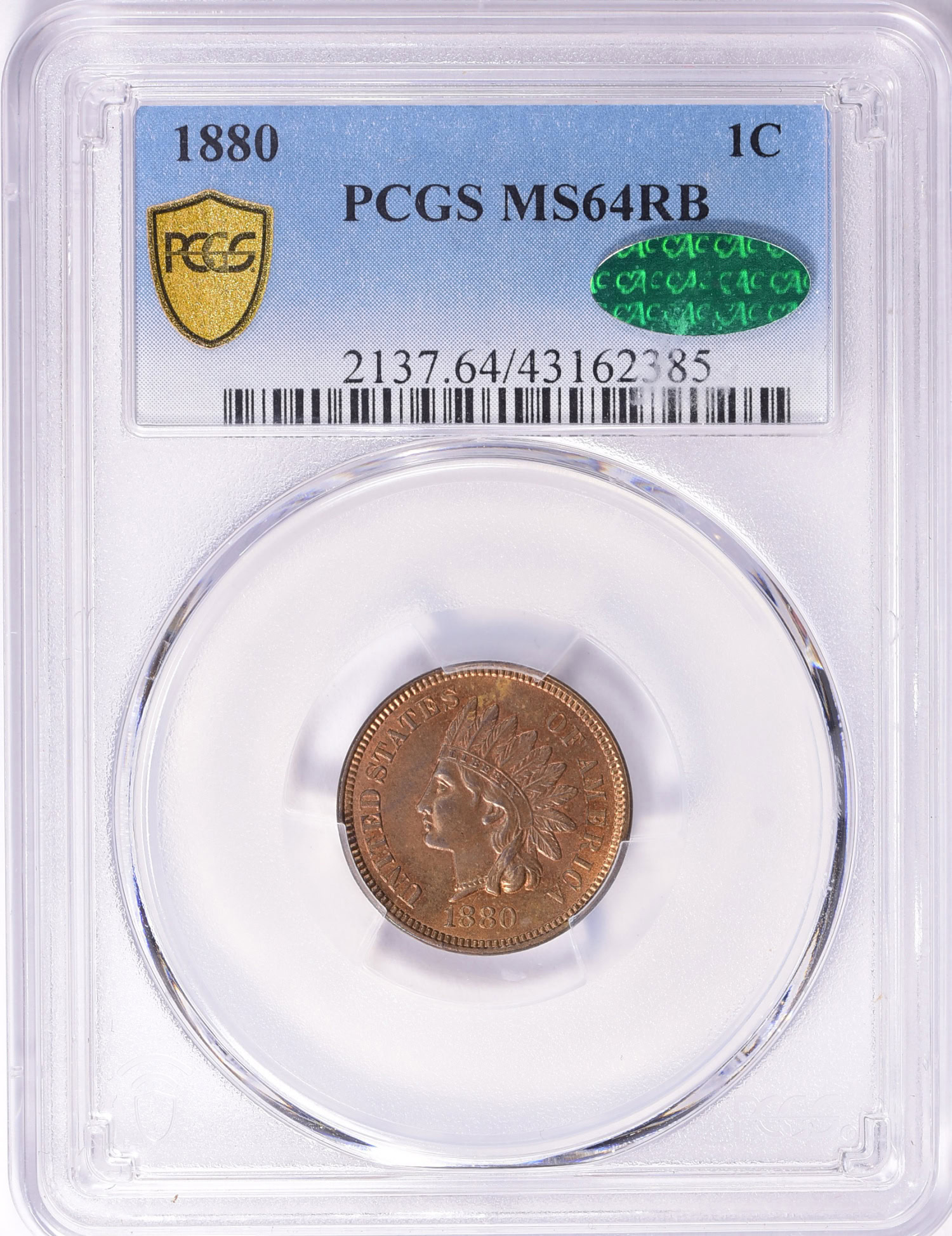 1880 Indian Cent PCGS MS-64 RB (CAC Green) (Item 1732198) | GreatCollections Coin Auctions