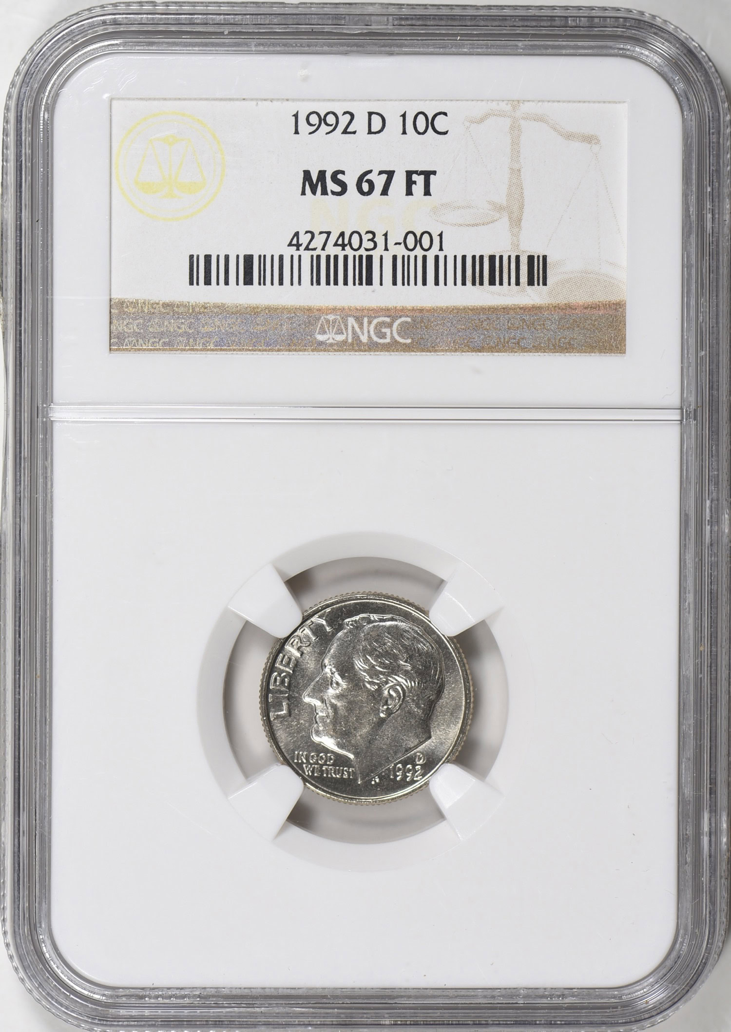 1992-D Roosevelt Dime NGC MS-67 FT (Item 1732219) | GreatCollections ...
