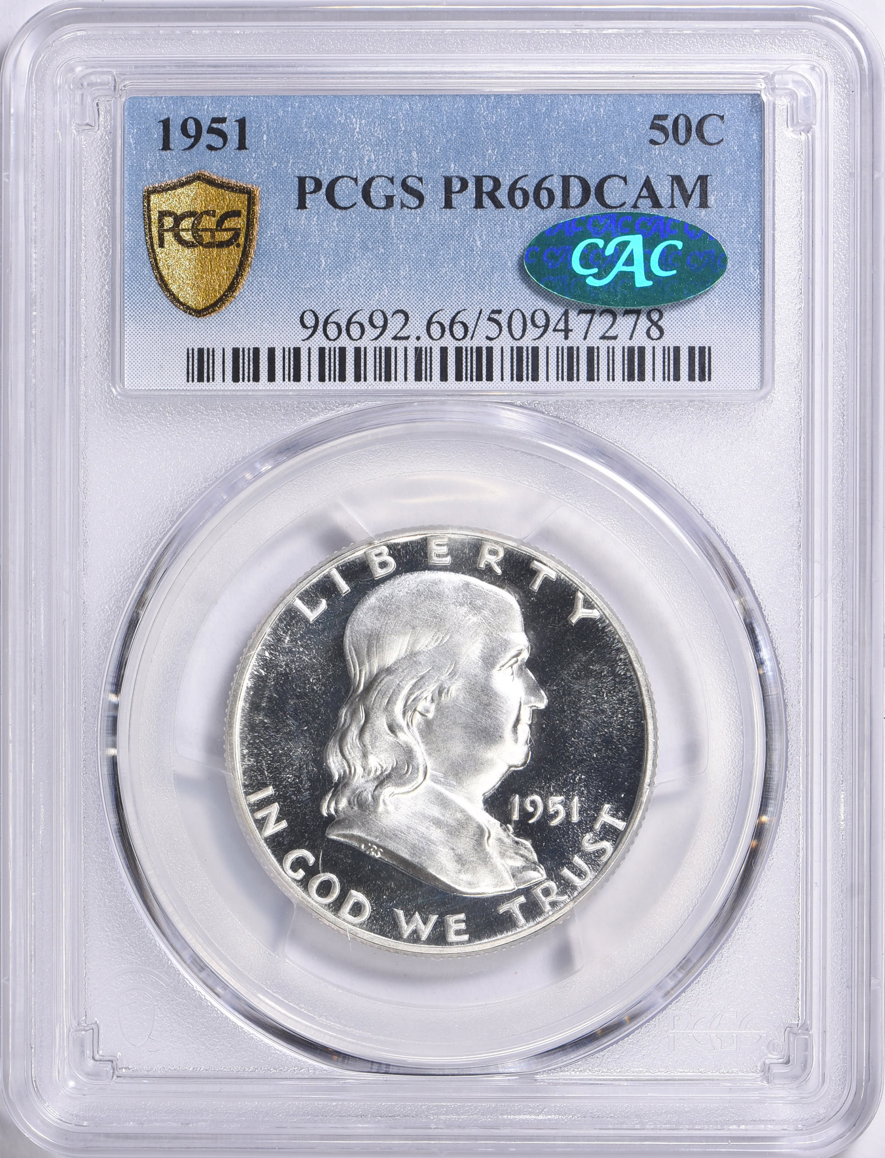 1951 Franklin Half Dollar PCGS Proof-66 DCAM (CAC Green) (Item 1732242 ...