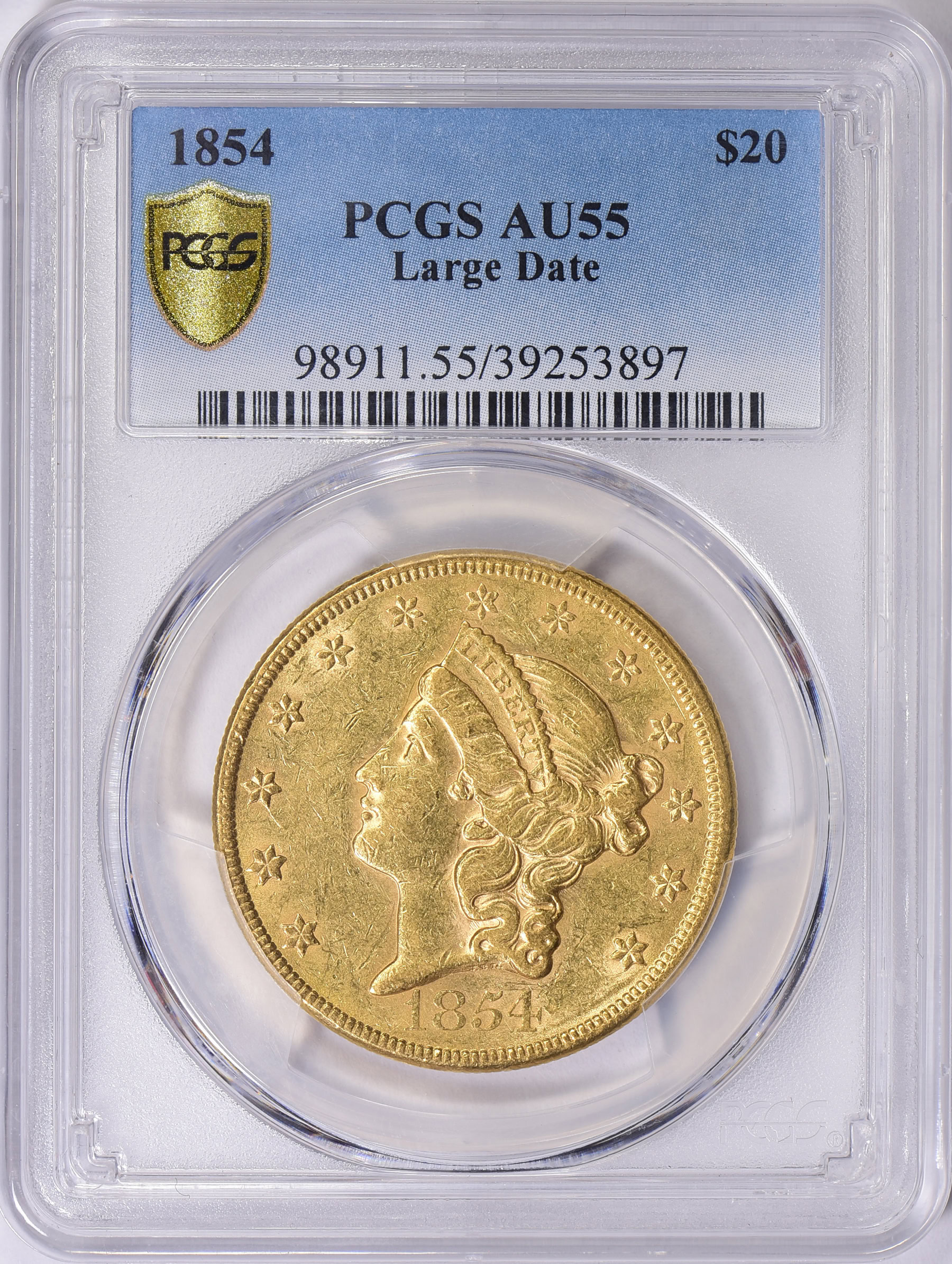 1854 Liberty Gold Double Eagle Large Date PCGS AU-55 (Item 1732320) | GreatCollections Coin Auctions