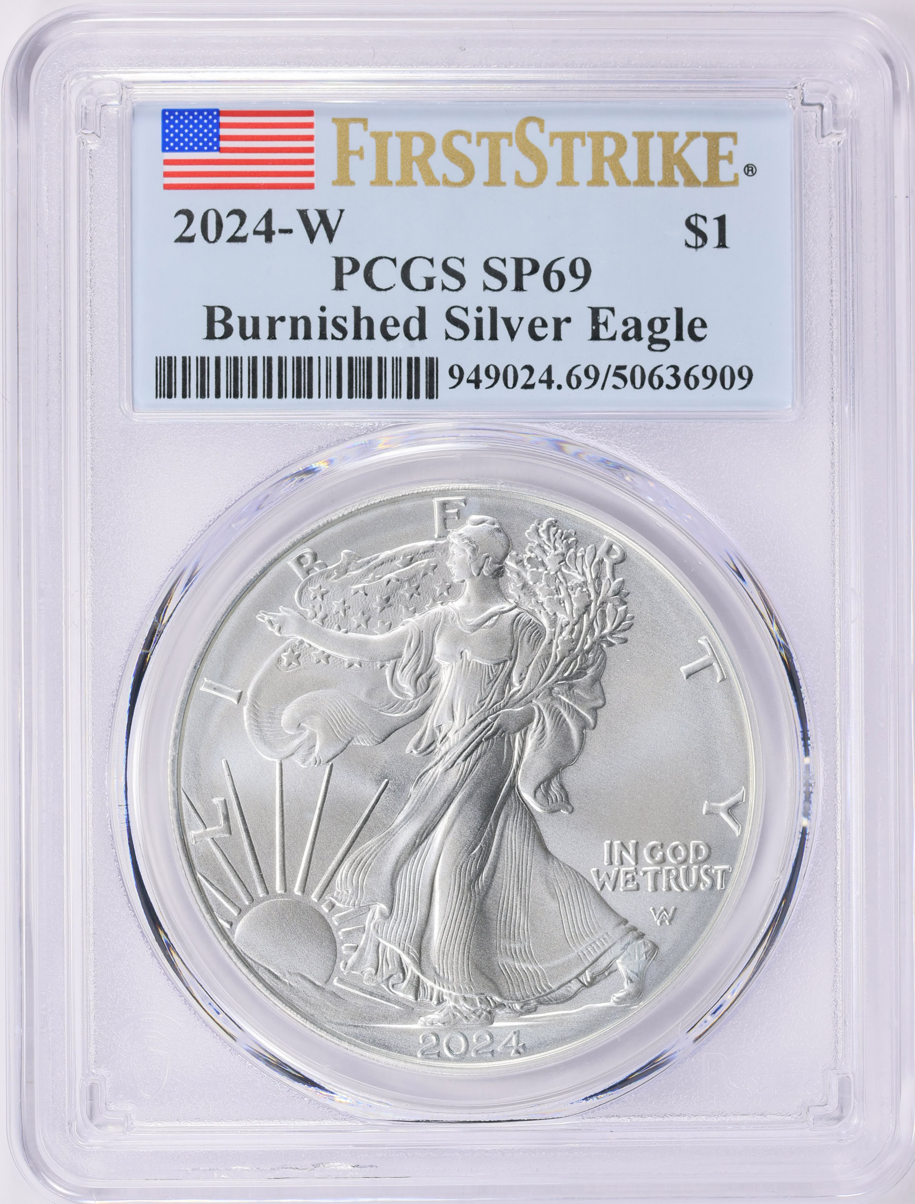 2024-W $1 Silver Eagle Burnished First Strike PCGS SP-69 | PCGS Cert #50636909 ...