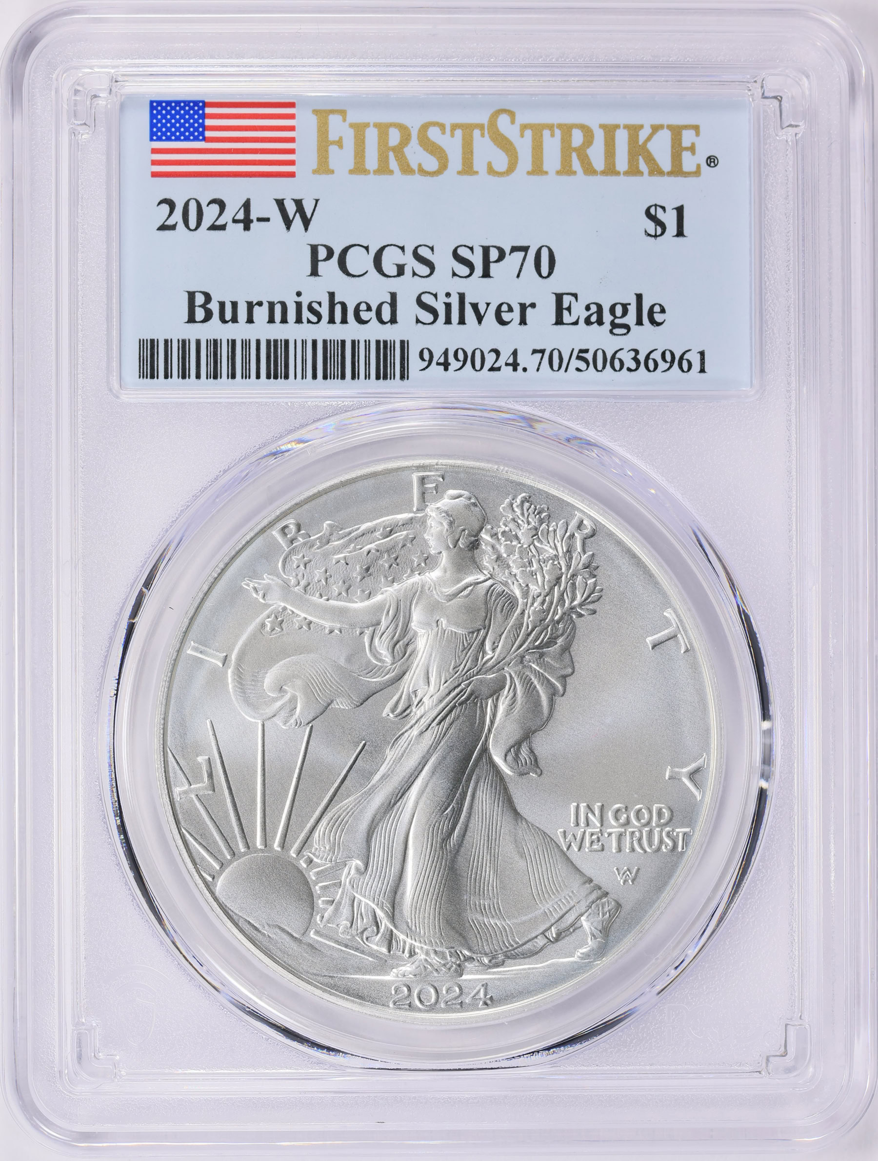 2024-W $1 Silver Eagle Burnished First Strike PCGS SP-70 | PCGS Cert #50636961 ...