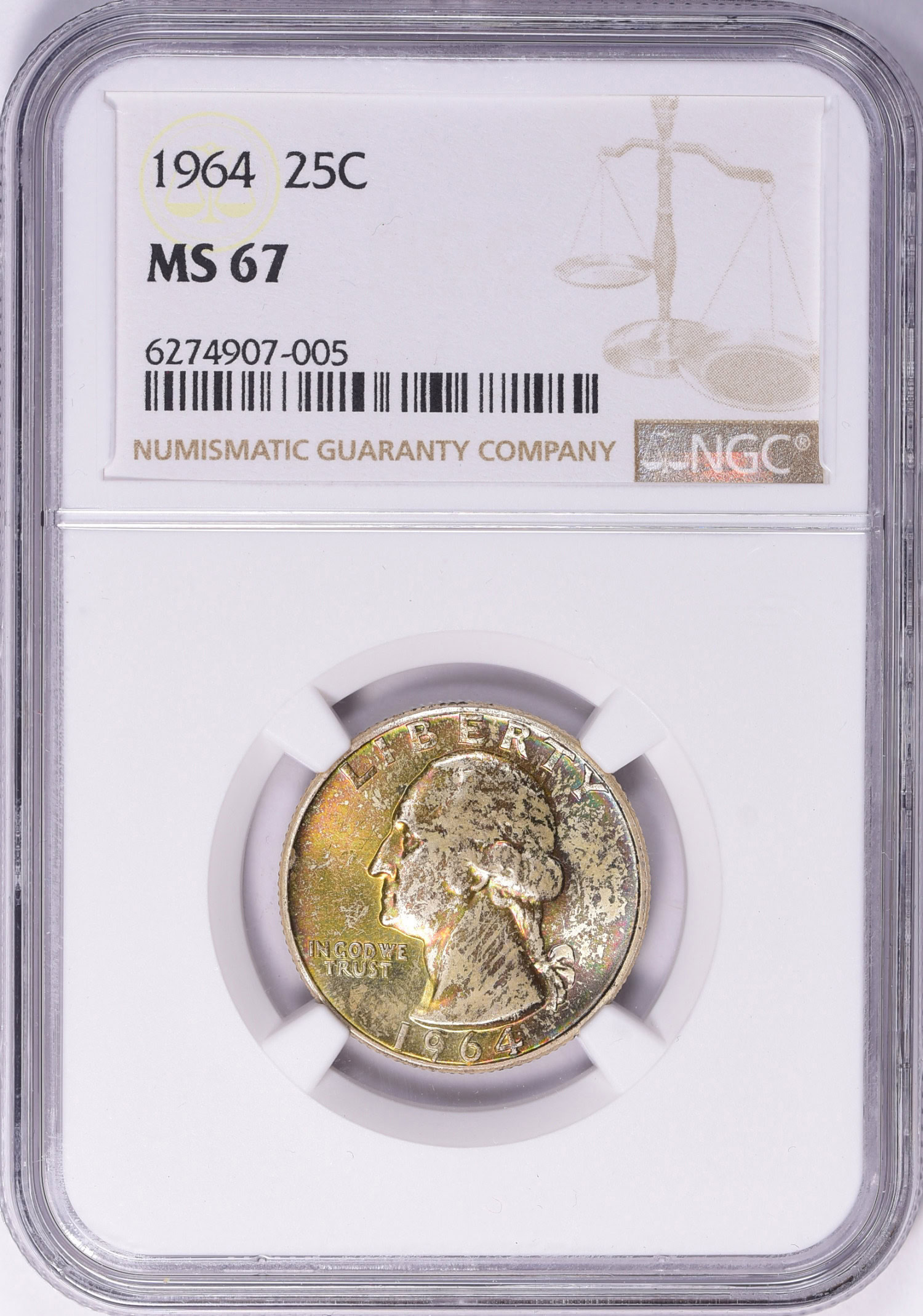 1964 Washington Quarter NGC MS-67 (Toned) (Item 1732497) | GreatCollections Coin Auctions