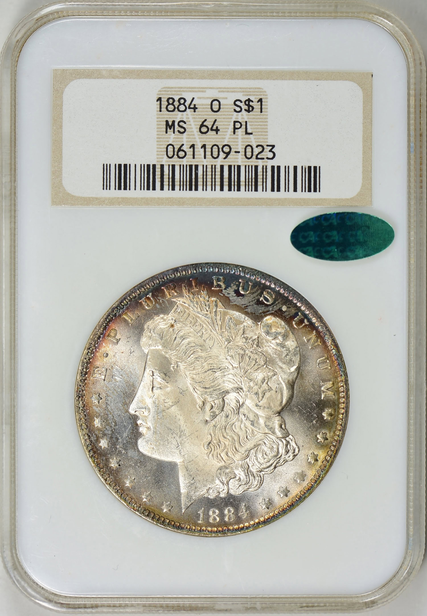 1884-O Morgan Silver Dollar NGC MS-64 PL (CAC Green) OH (Toned) (Item 1732505 ...