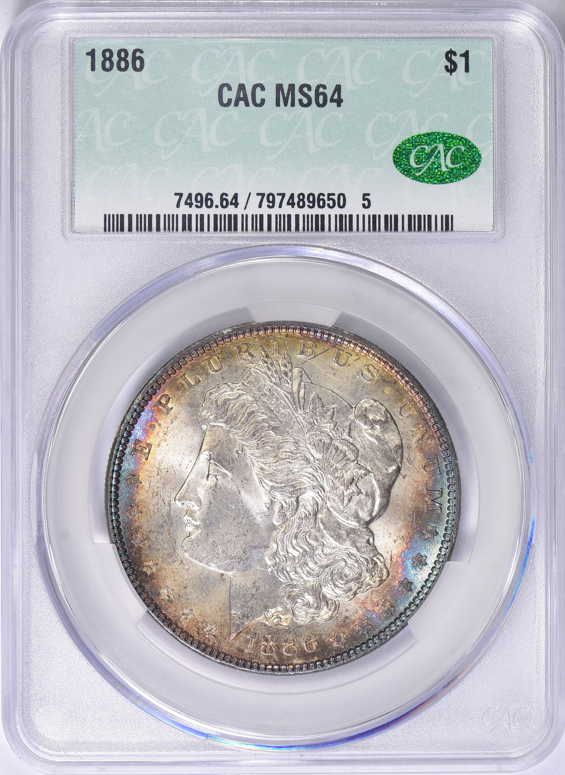1886 Morgan Silver Dollar CACG MS-64 (Toned) (Item 1732506) | GreatCollections Coin Auctions