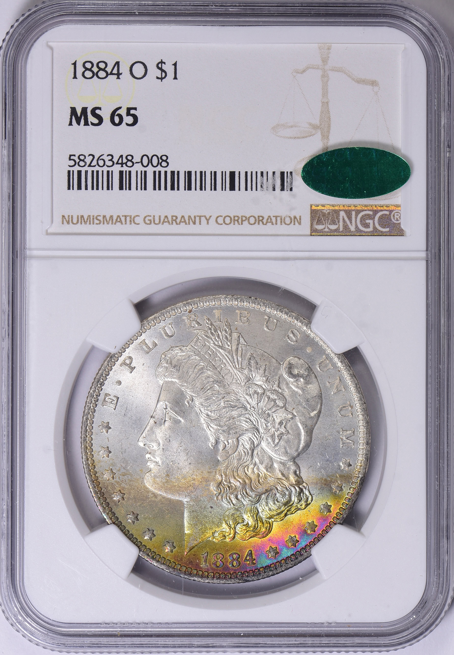 1884-O Morgan Silver Dollar NGC MS-65 (CAC Green) (Toned) (Item 1732566) | GreatCollections Coin ...