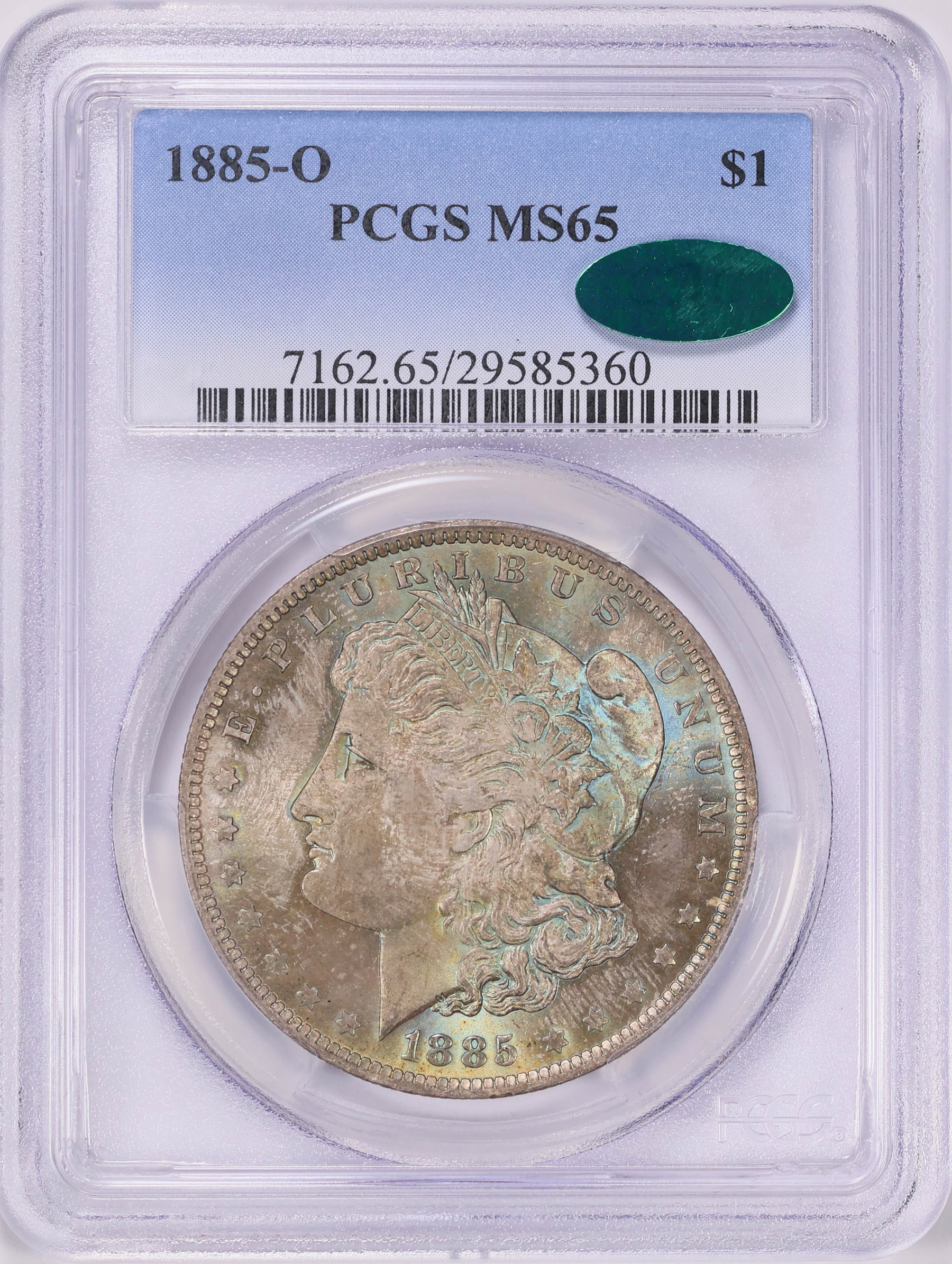 1885-O Morgan Silver Dollar PCGS MS-65 (CAC Green) (Toned) (Item 1732577) | GreatCollections ...
