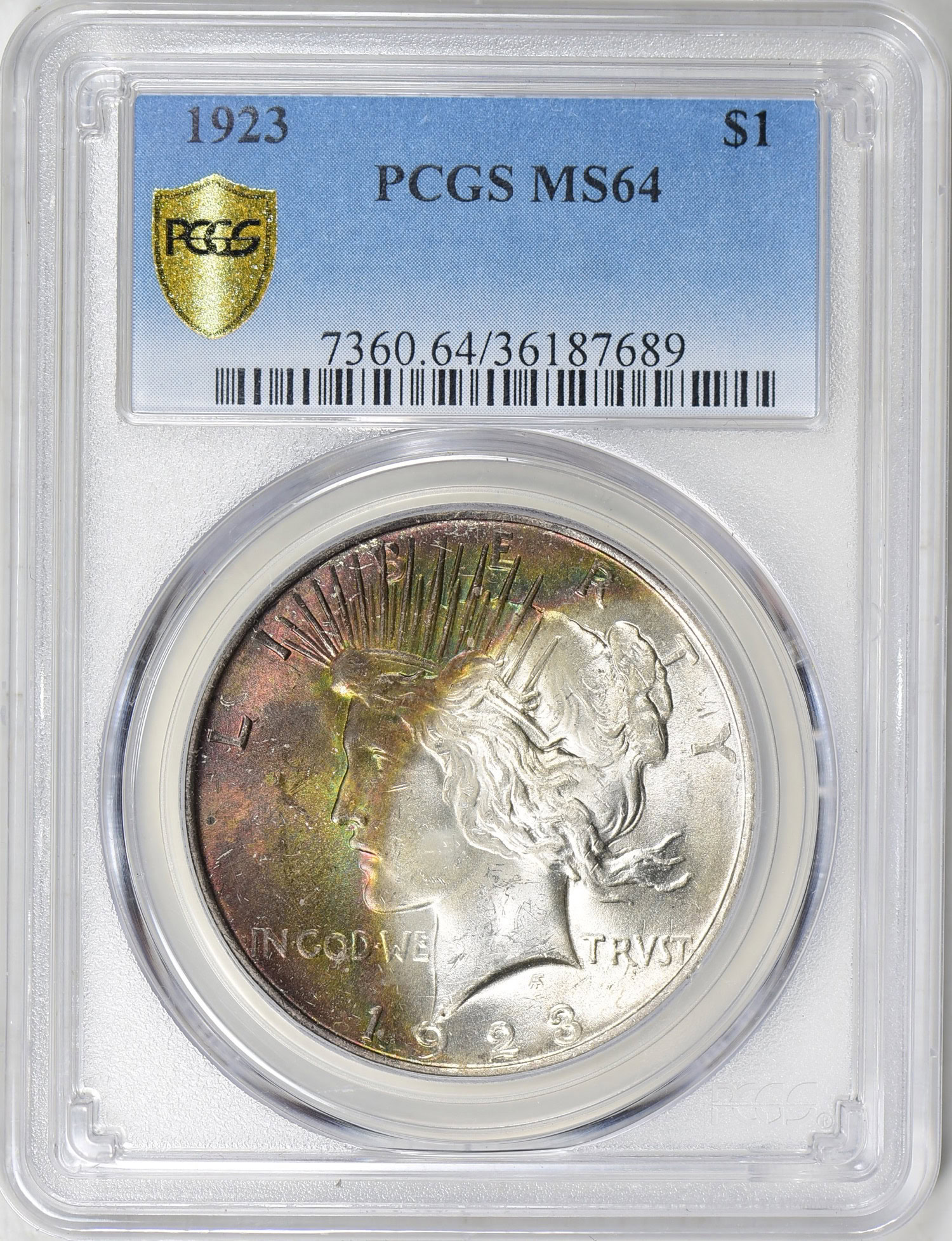 1923 Peace Silver Dollar PCGS MS-64 (Toned) (Item 1732606) | GreatCollections Coin Auctions